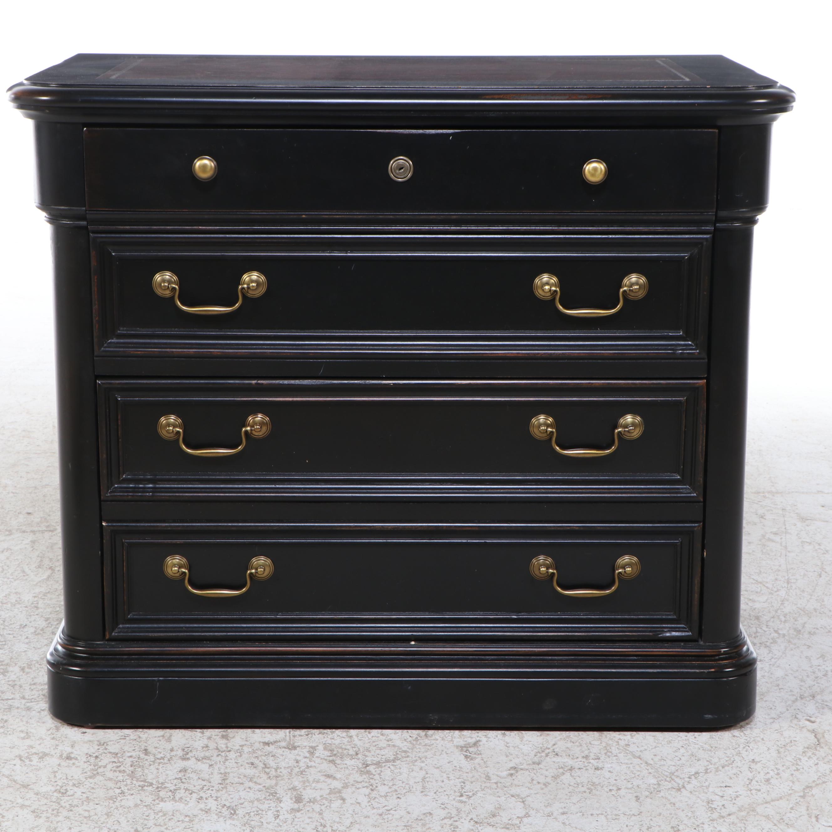 Hekman Leather Top Black Painted Wood Lateral Filing Cabinet | EBTH