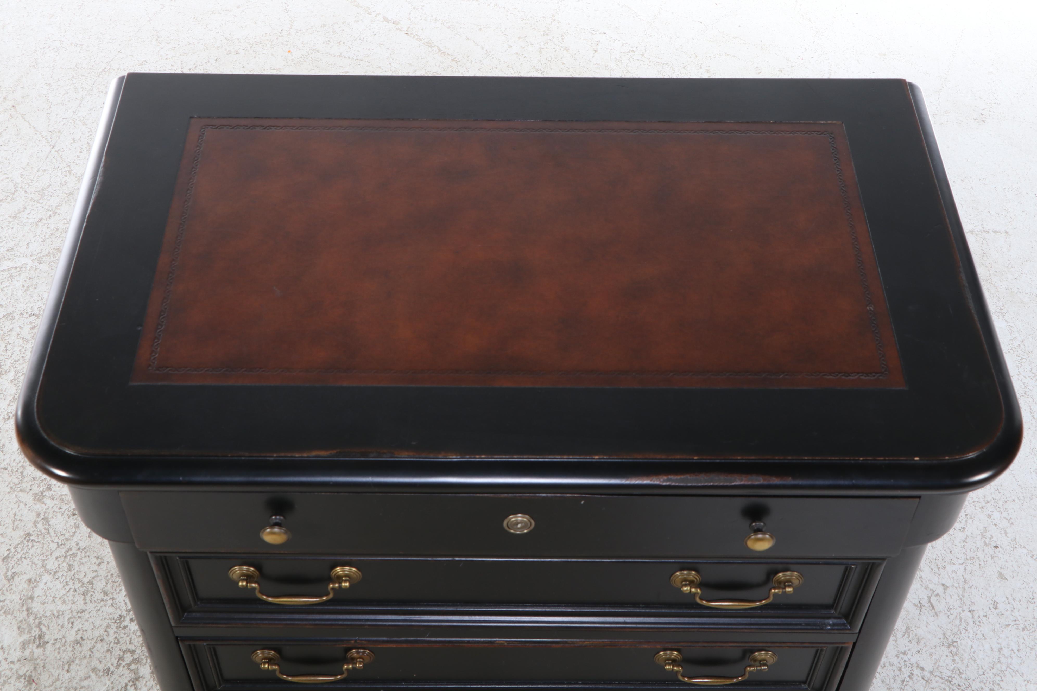 Hekman Leather Top Black Painted Wood Lateral Filing Cabinet | EBTH