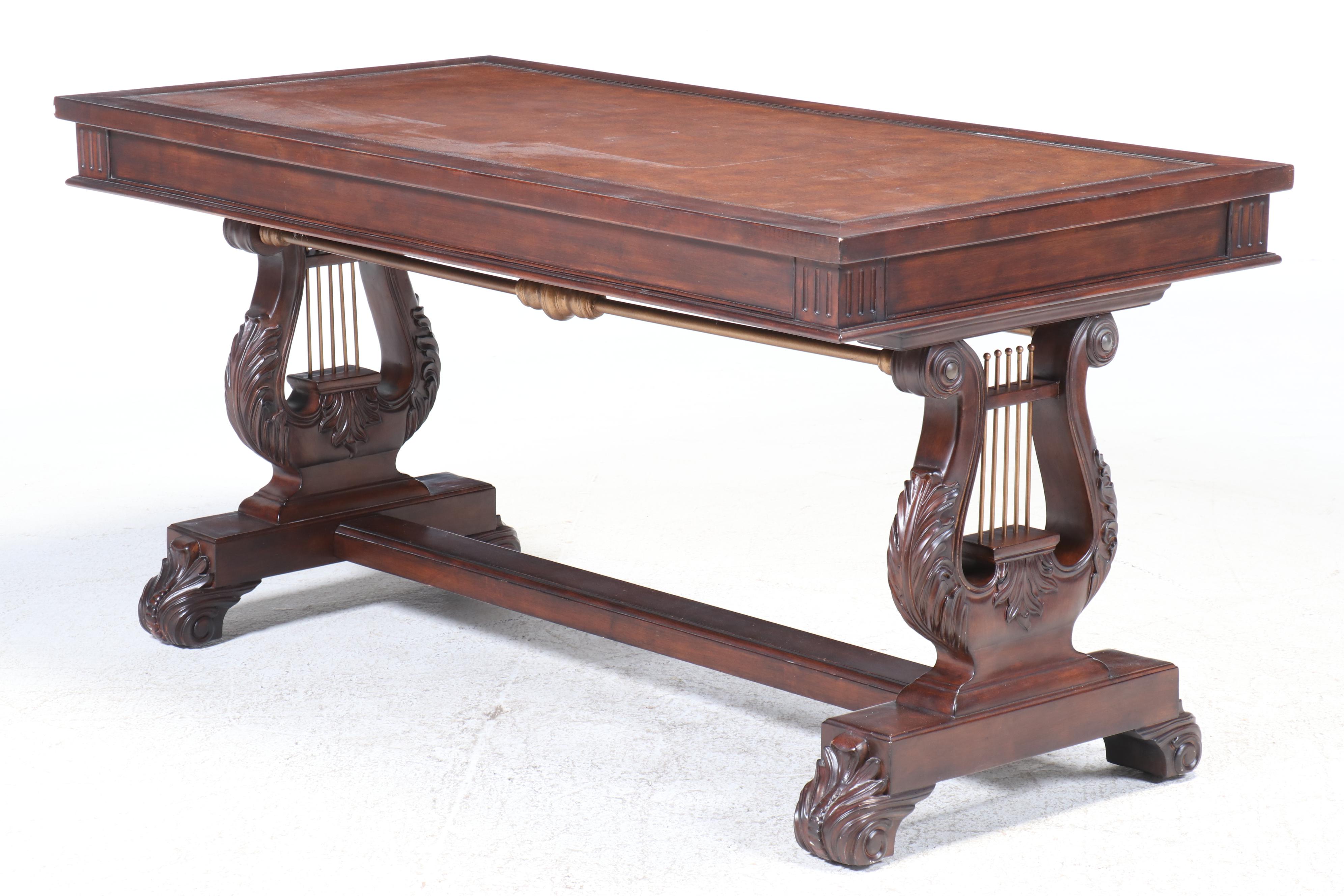 Classical Style Mahogany-Stained Lyre-Base Writing Table | EBTH