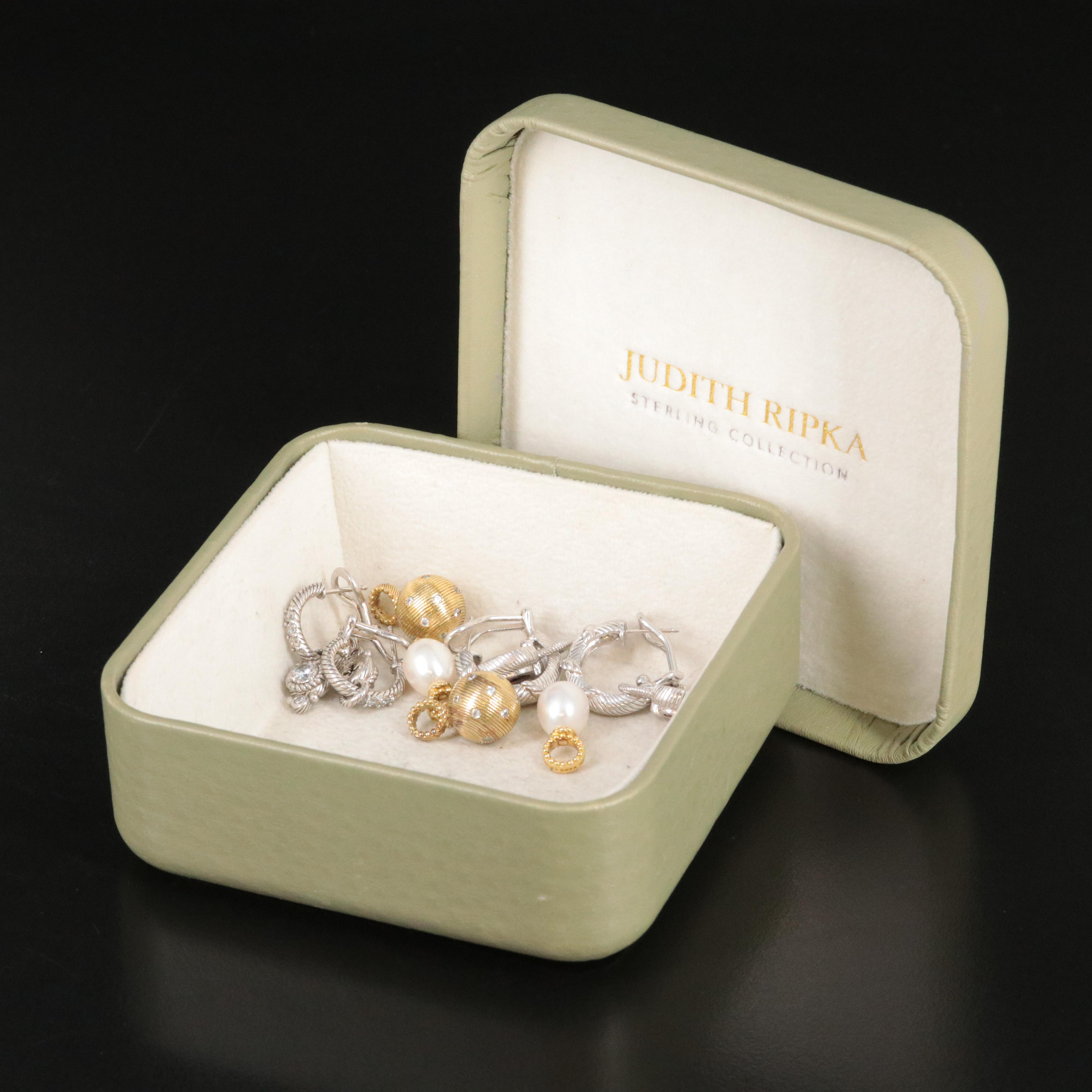 Judith Ripka Sterling Hoop Earrings with Enhancers | EBTH