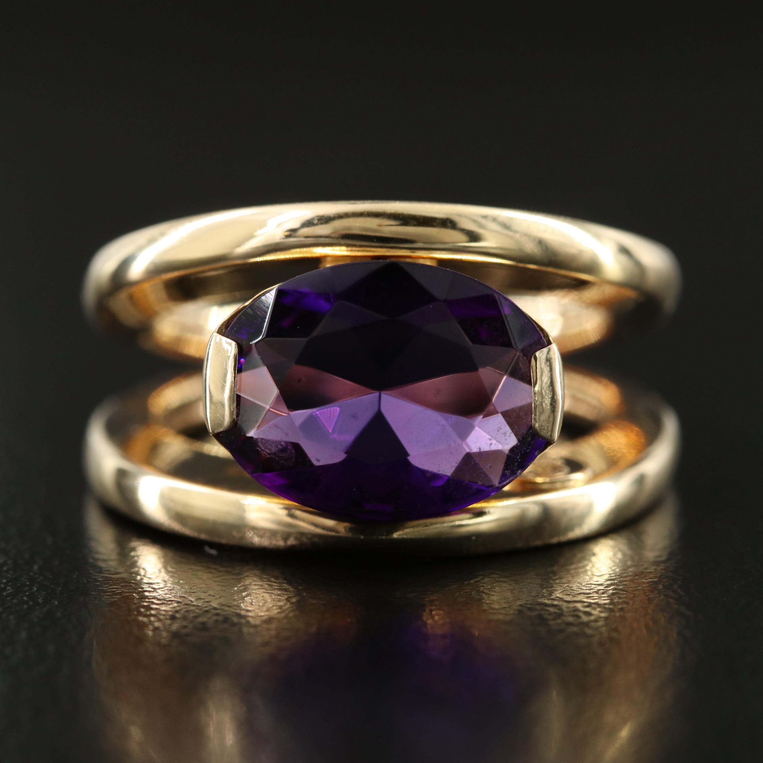 Italian 14K Amethyst Split Shank Ring | EBTH