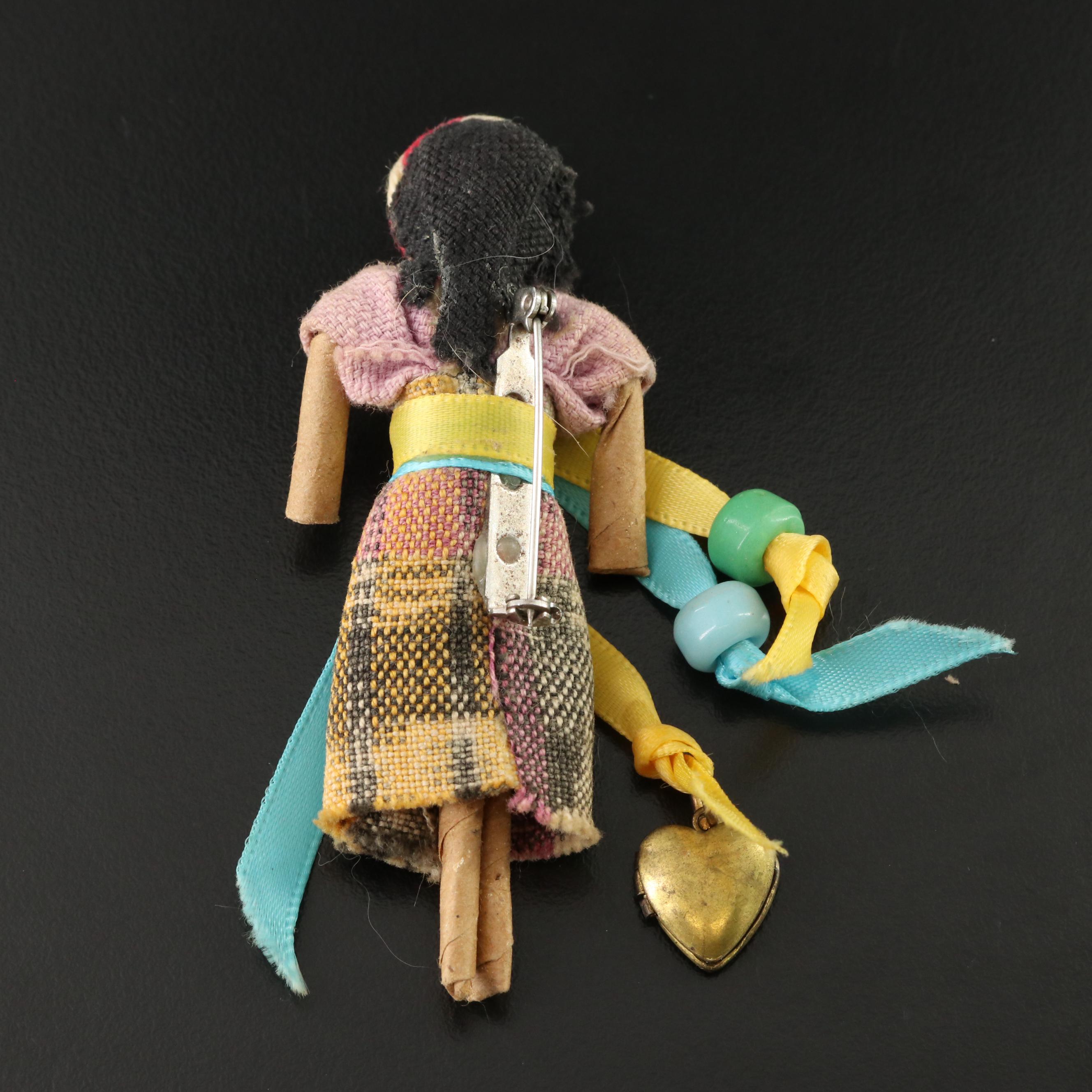 Guatemalan Style Folk Art Worry Doll Brooch | EBTH