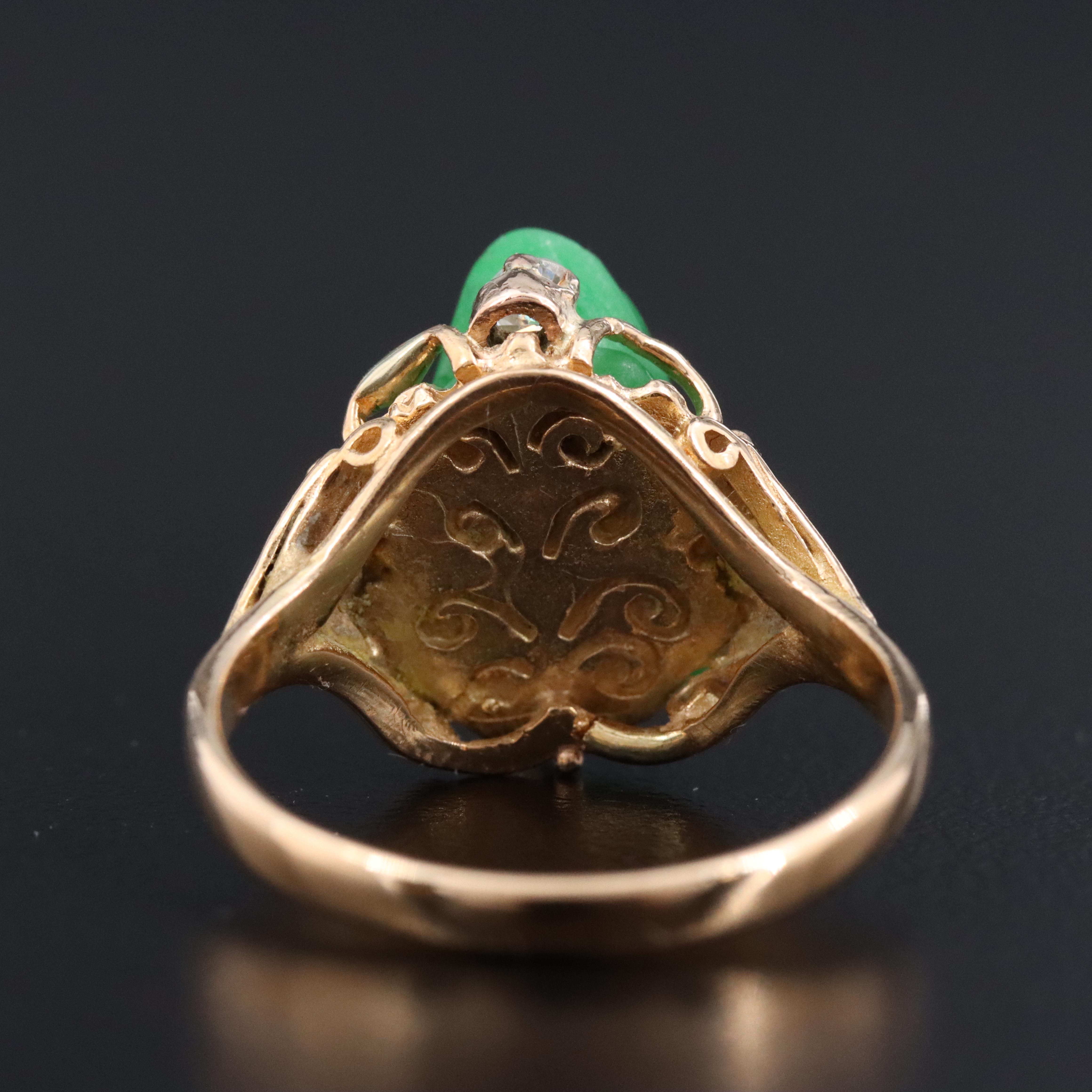 18K Jadeite Carved Frog and CZ Ring | EBTH