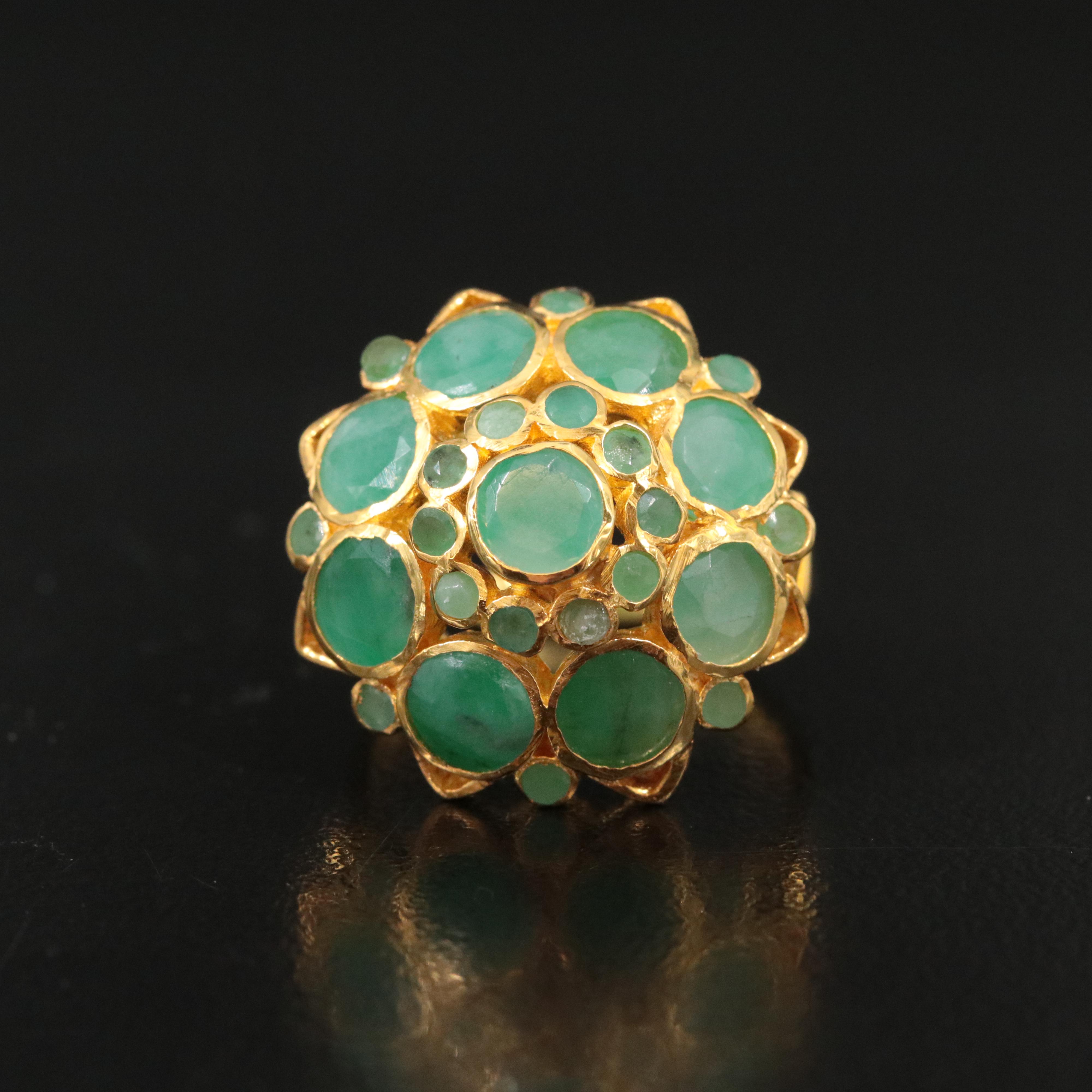 Sterling Emerald Cluster Ring | EBTH