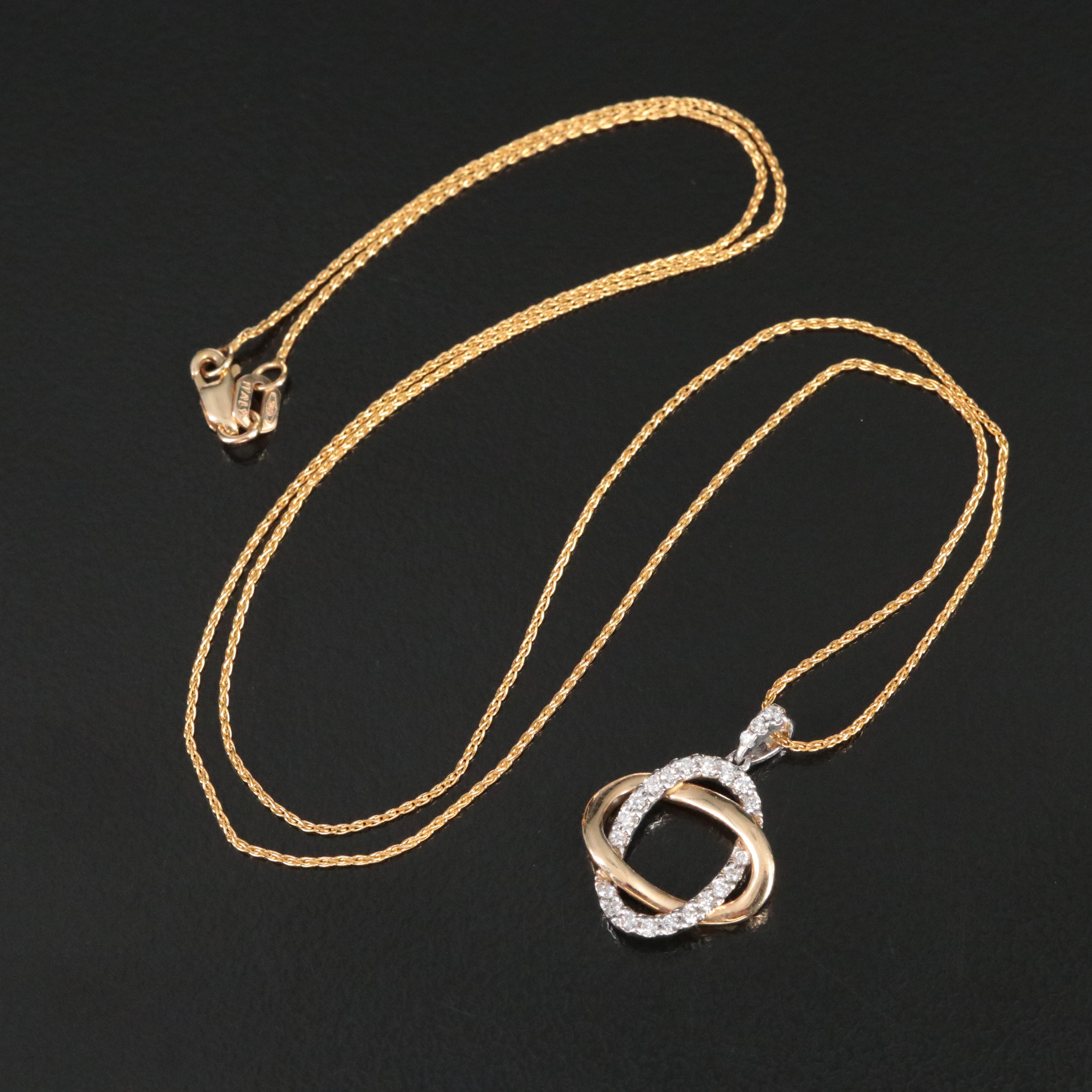 14K Two-Tone 0.16 CTW Diamond Interlocking Ring Pendant Necklace | EBTH