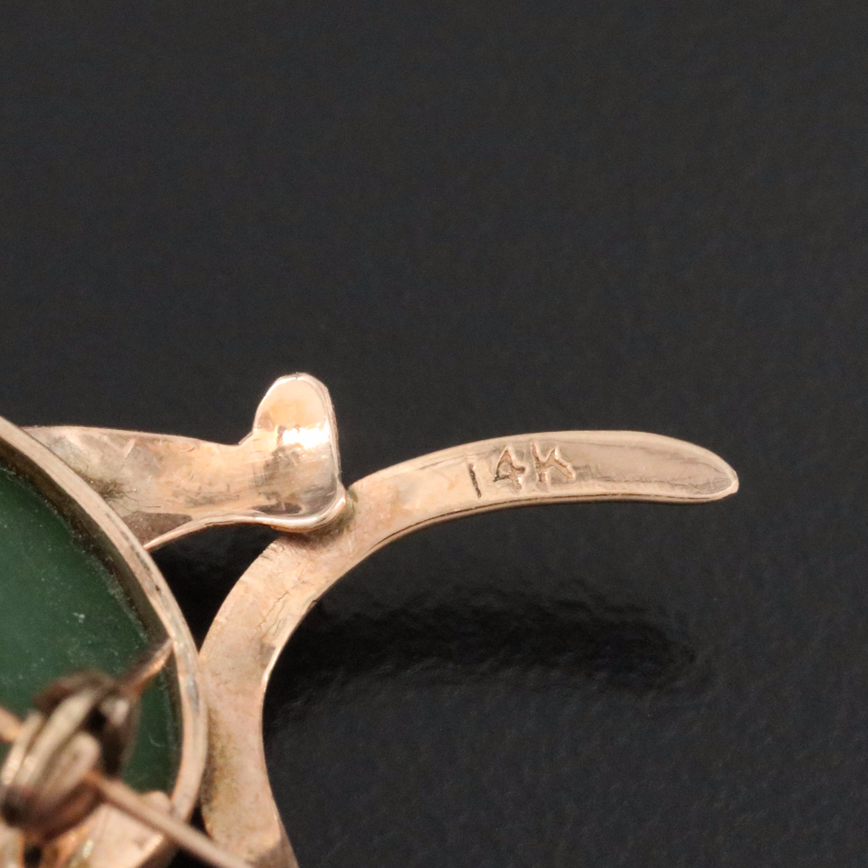 Vintage 14K Nephrite Cat Brooch | EBTH