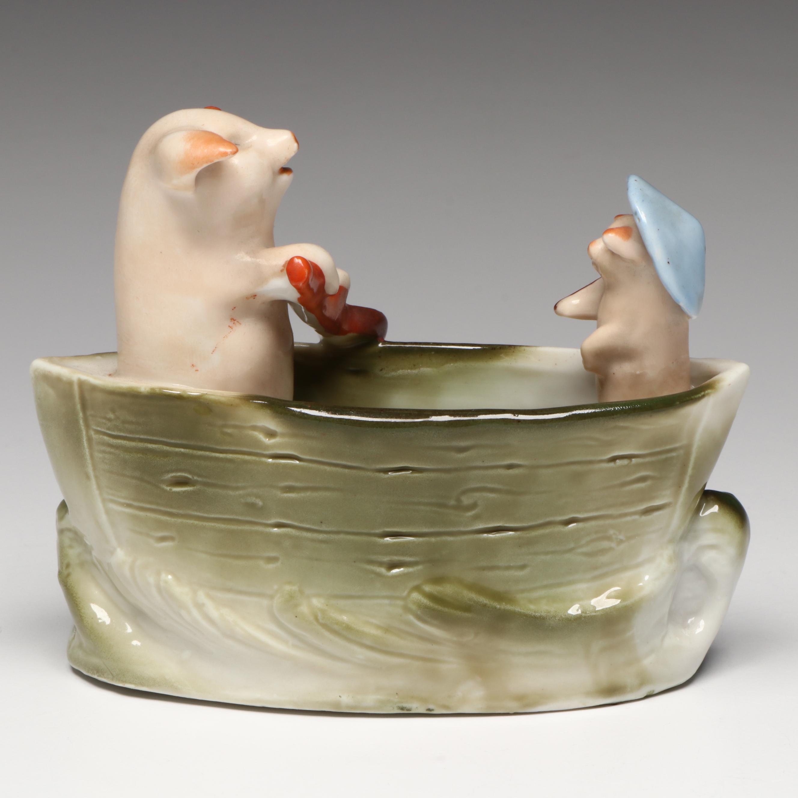 German Porcelain Fairing Pigs in a Boat, Early 20th Century | EBTH