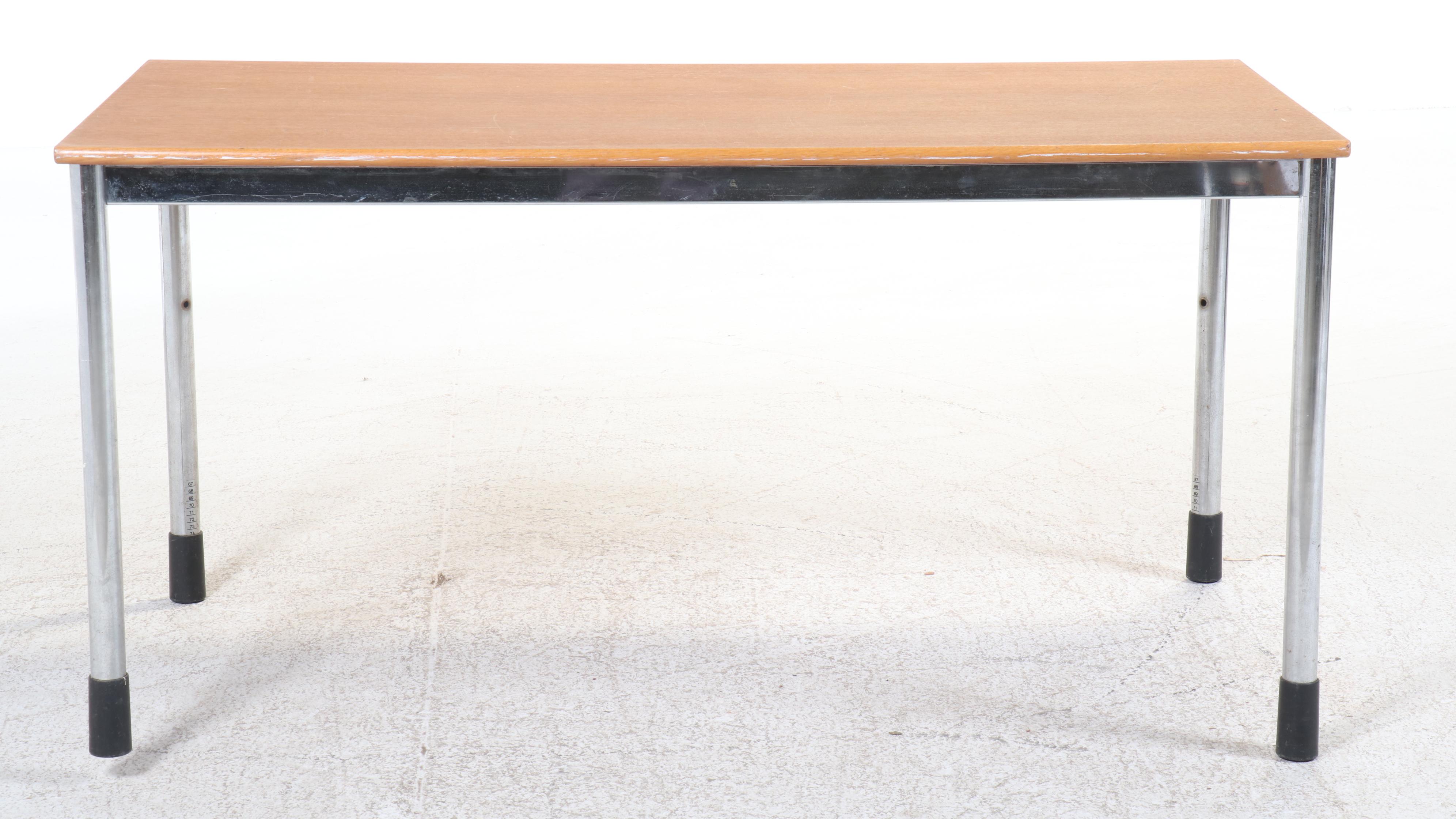 Contemporary Wood and Chrome Work Table | EBTH