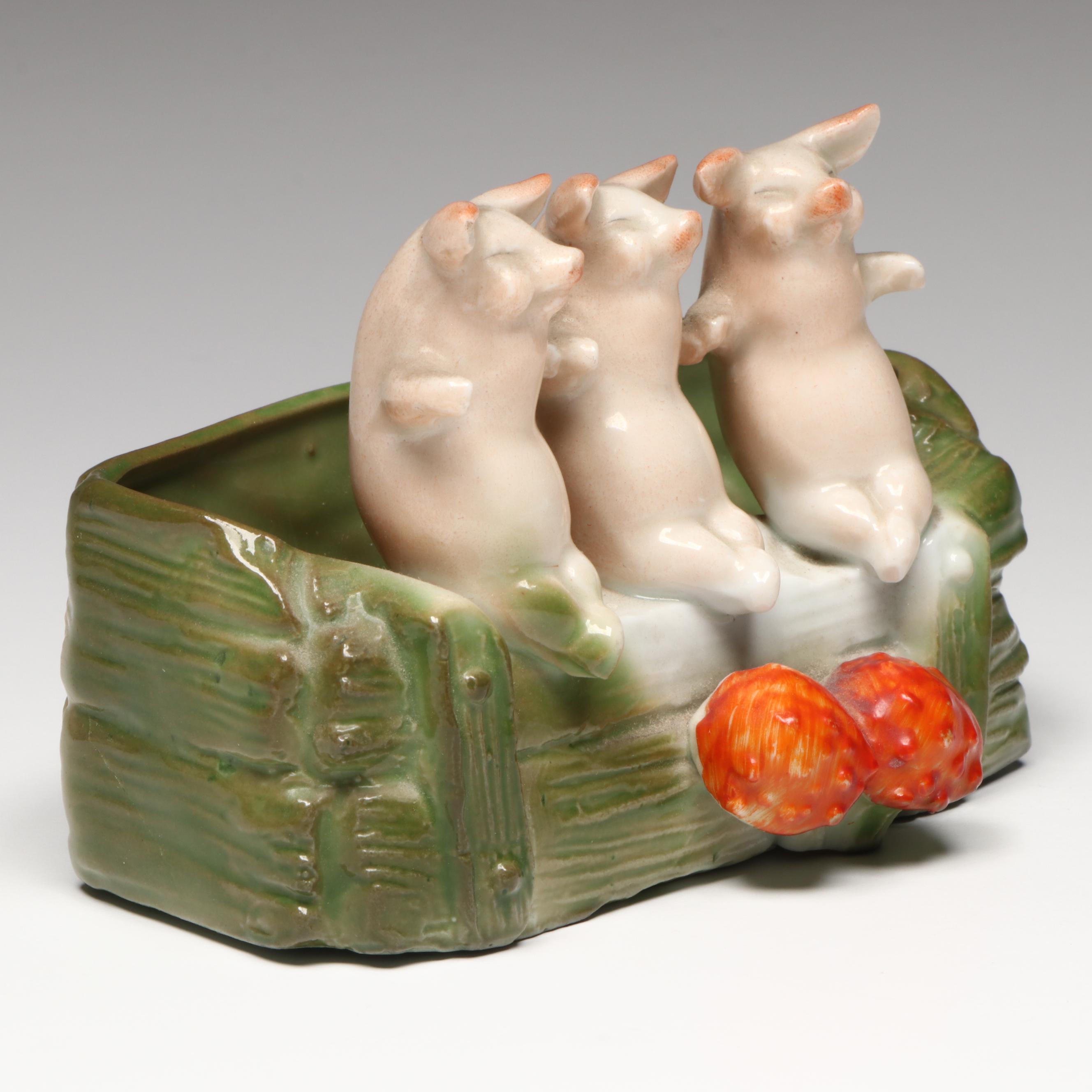 German Porcelain Fairing Pigs on a Trough, Early 20th Century | EBTH