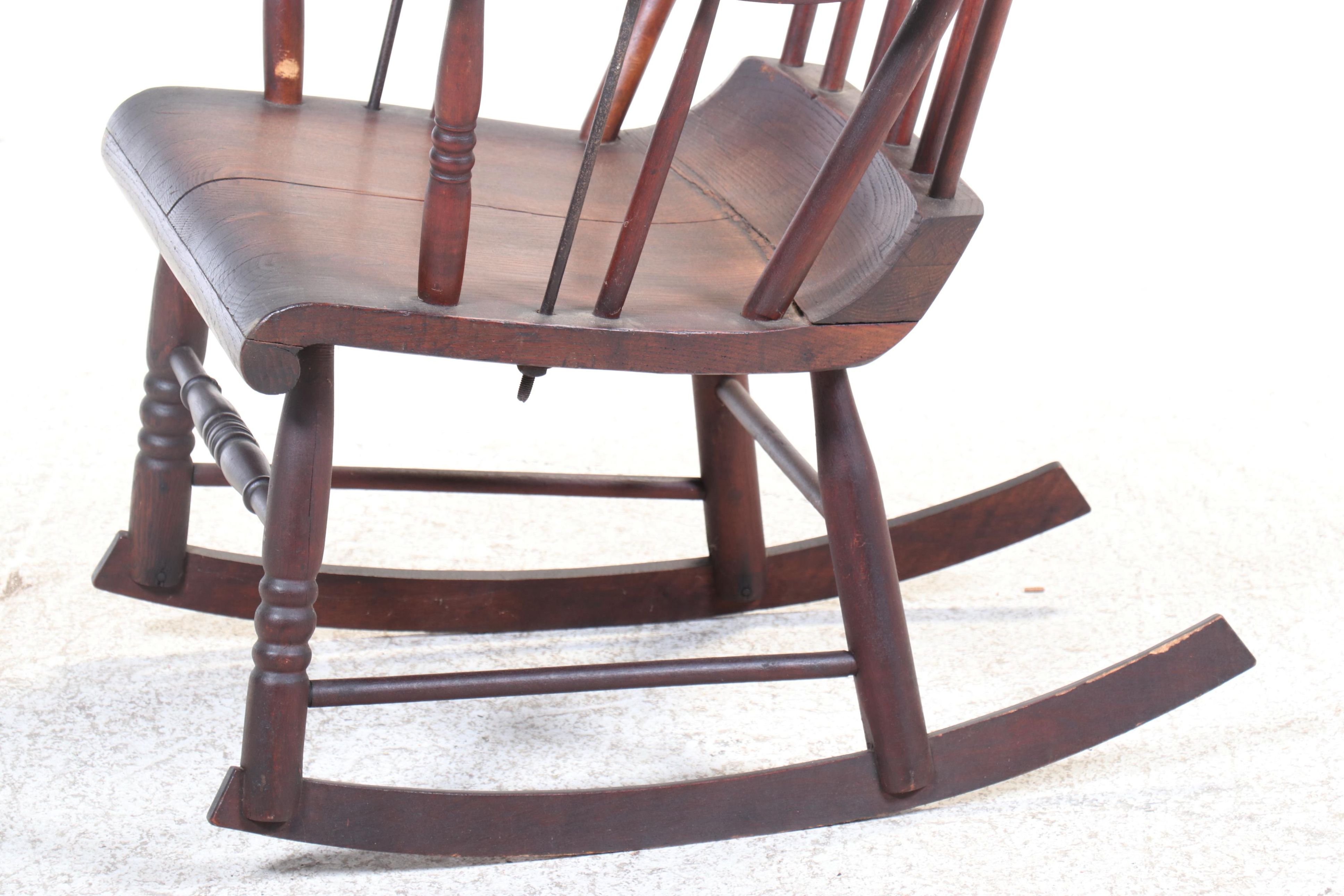 American Primitive Oak and Ash Spindle-Back Rocker, Late 19th Century ...