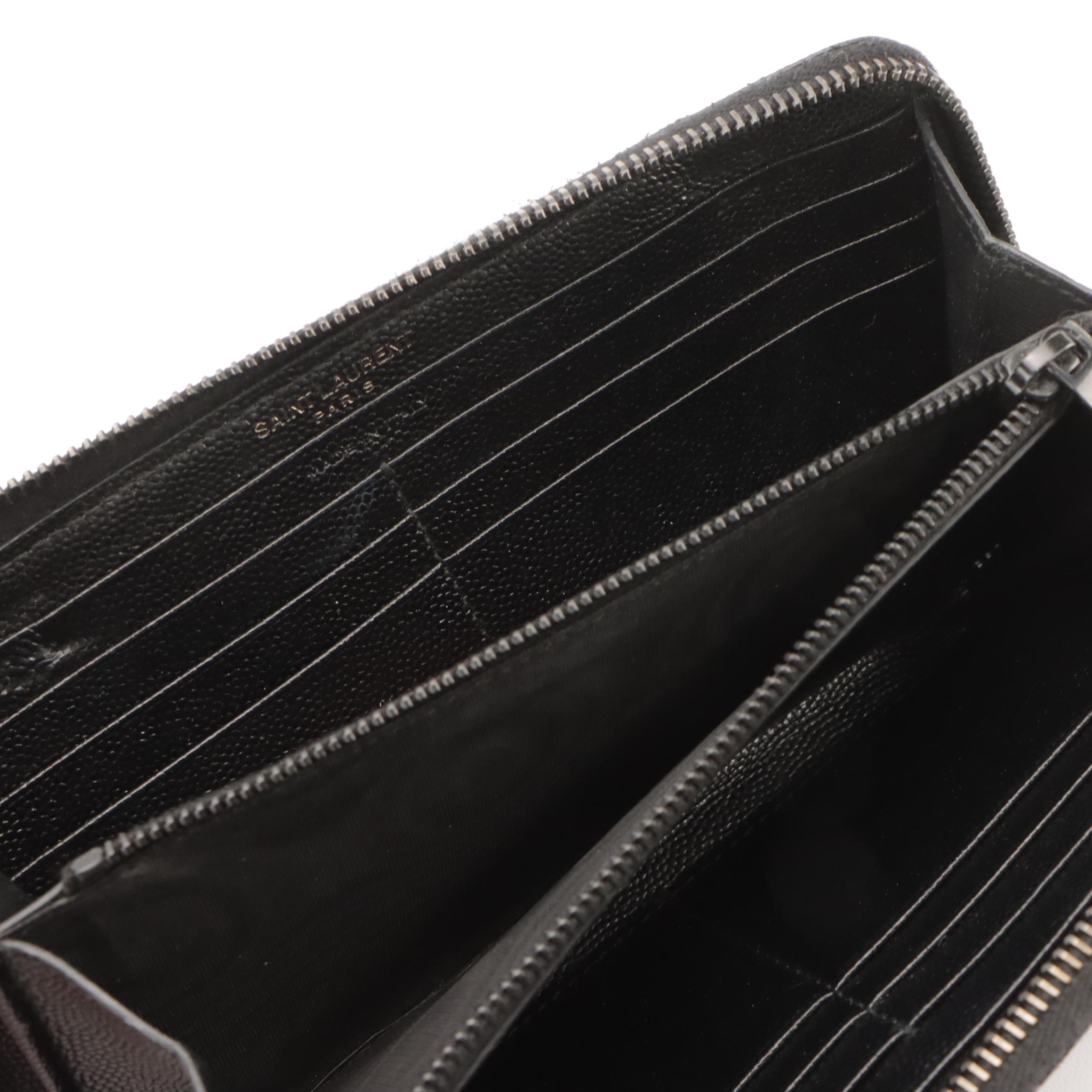 Saint Laurent YSL Zip-Around Wallet in Black Chevron Quilted Leather | EBTH