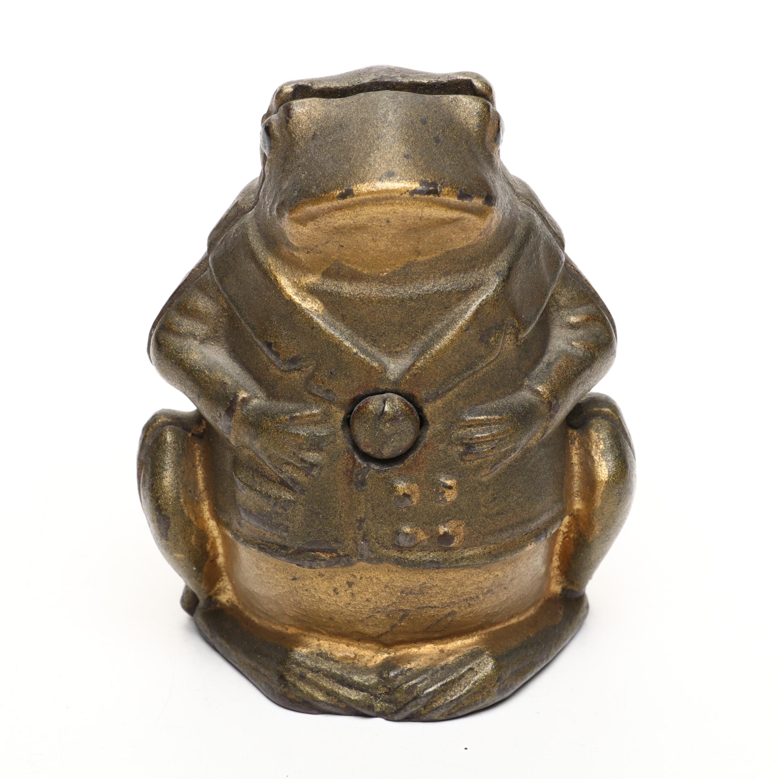 Cold-Painted Cast Iron Professor Pug Frog Coin Bank | EBTH