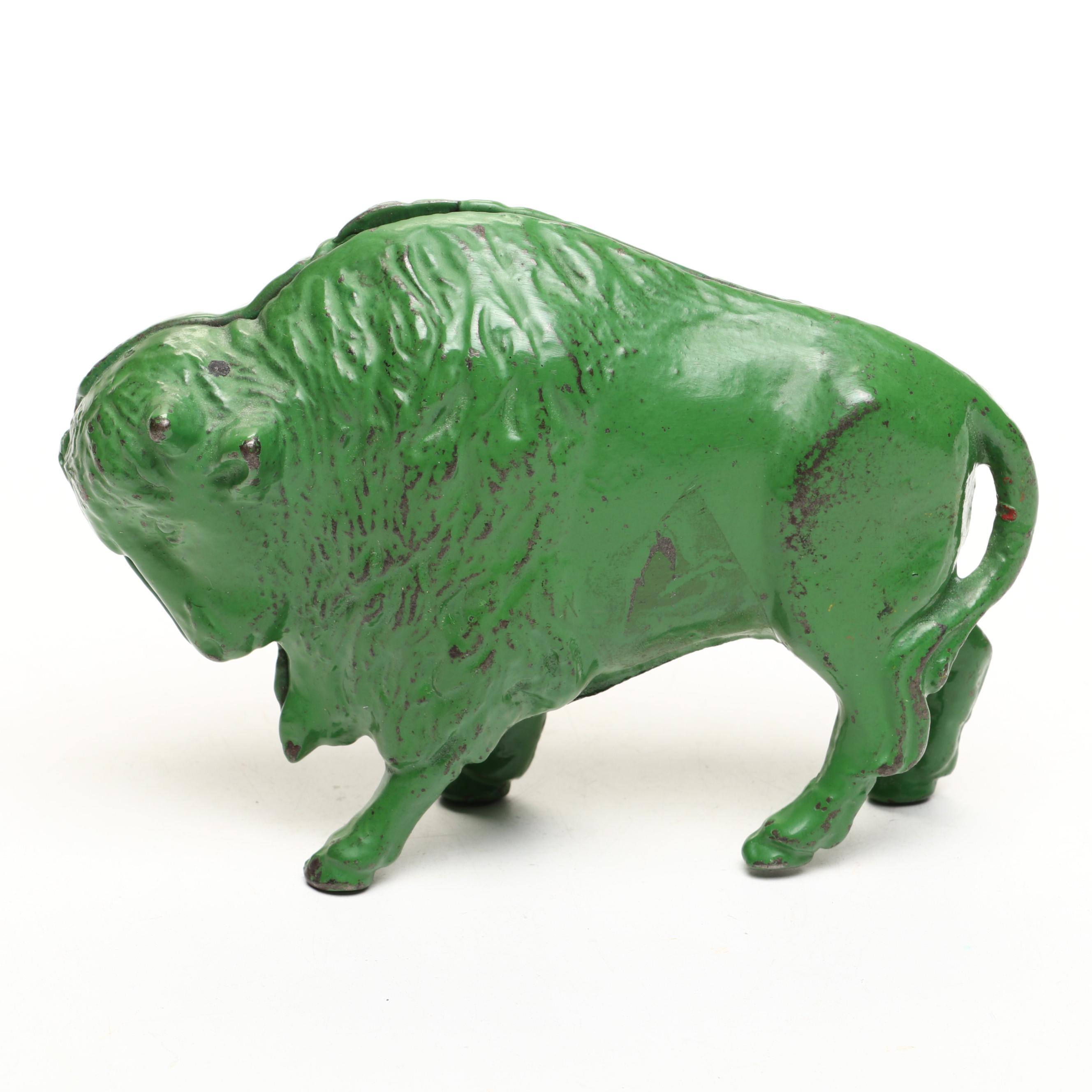 Green Cold-Painted Cast Iron Bison Coin Bank | EBTH
