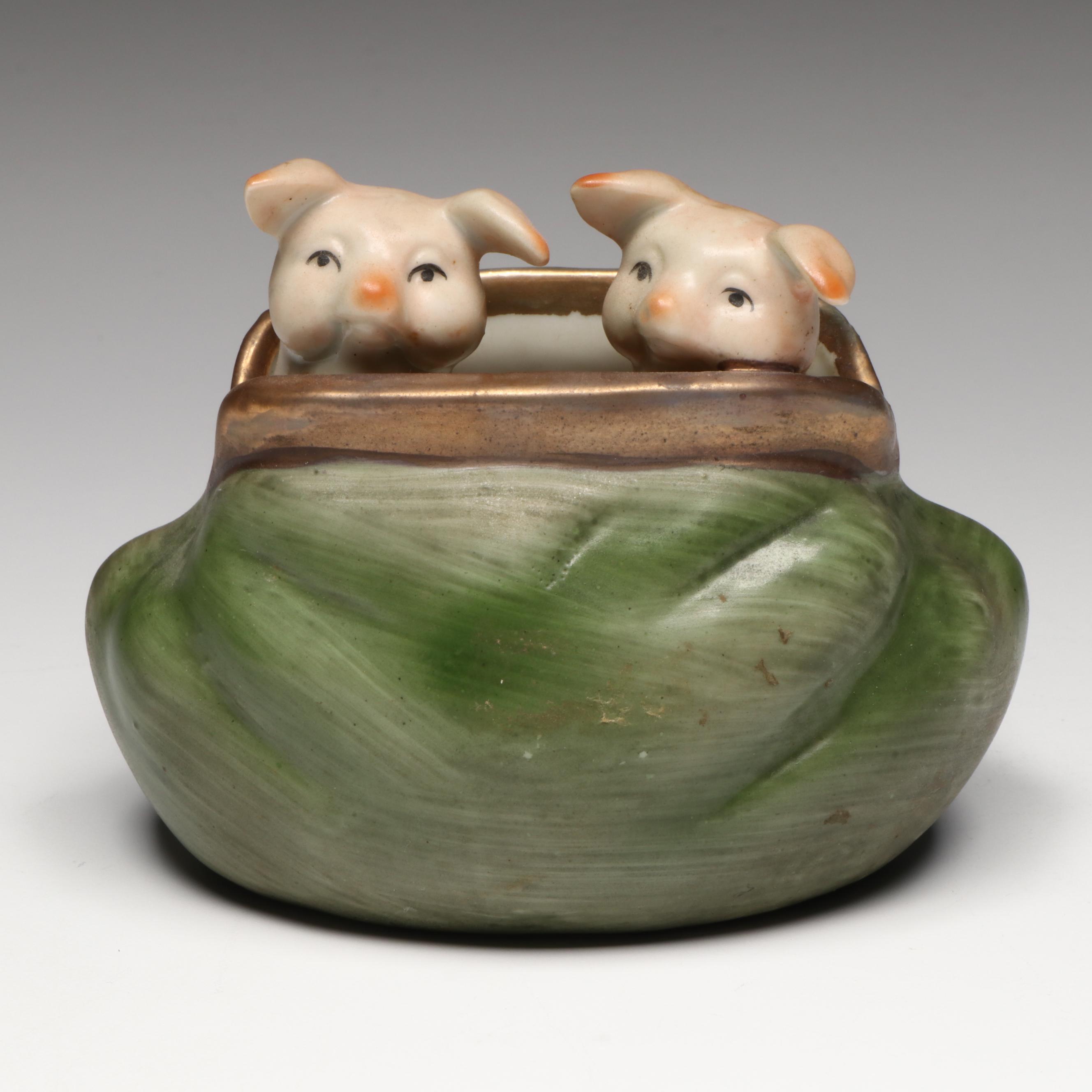 German Porcelain Fairing Pigs in Purse, Early 20th Century | EBTH