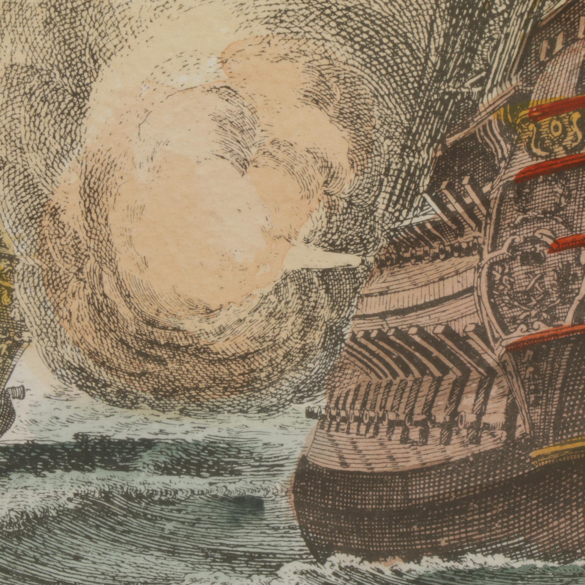 Engraving After 18th C. "Stern Views of the Intrepid..." Naval Battle ...