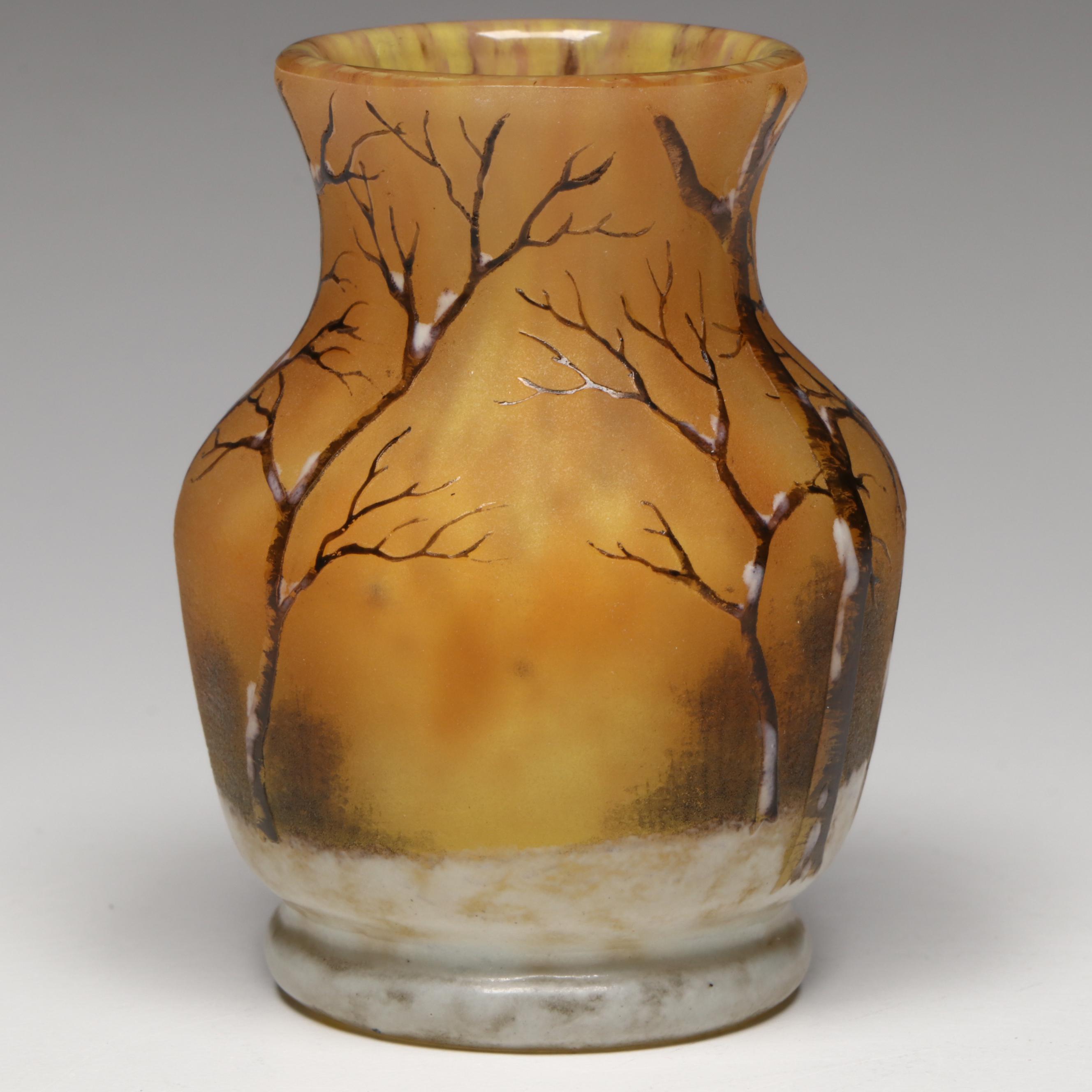 Daum Nancy Small Snowy Tree Pattern Vase | EBTH