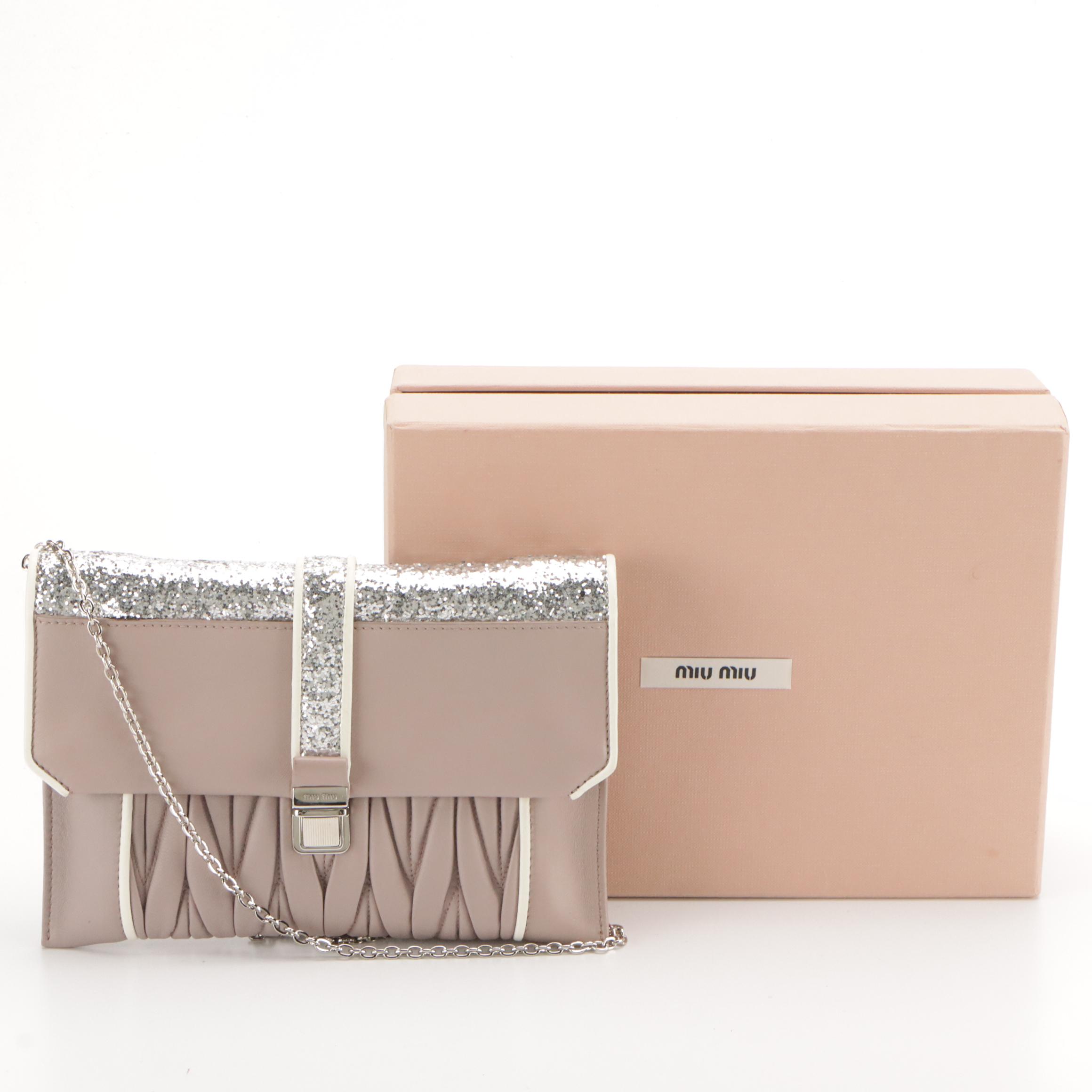Miu Miu Chain Bag in Dusty Lilac Nappa Matelassé Leather & Glitter ...