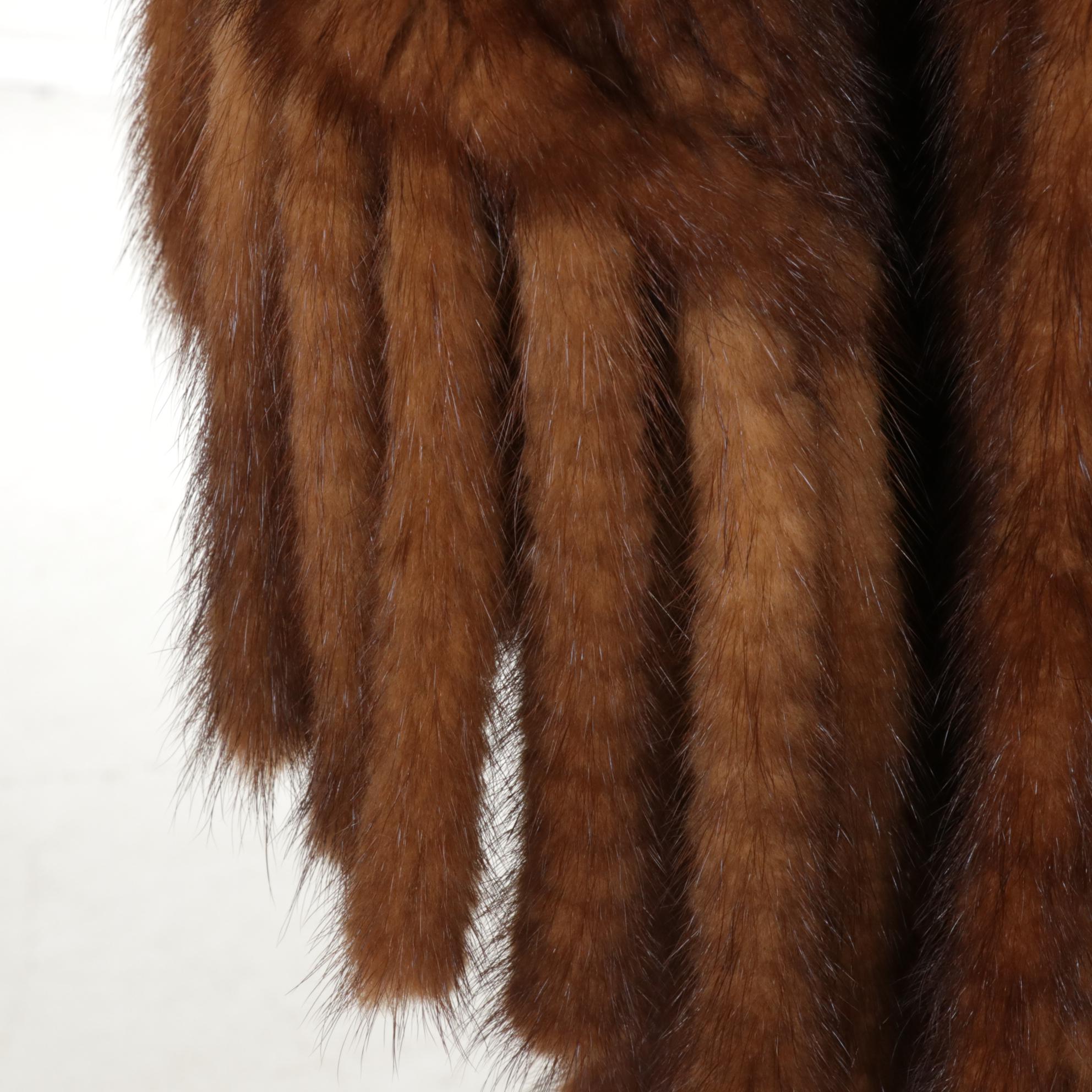 Woven Golden Mink Fur Triangle Shawl Poncho with Tail Fringe Hem | EBTH