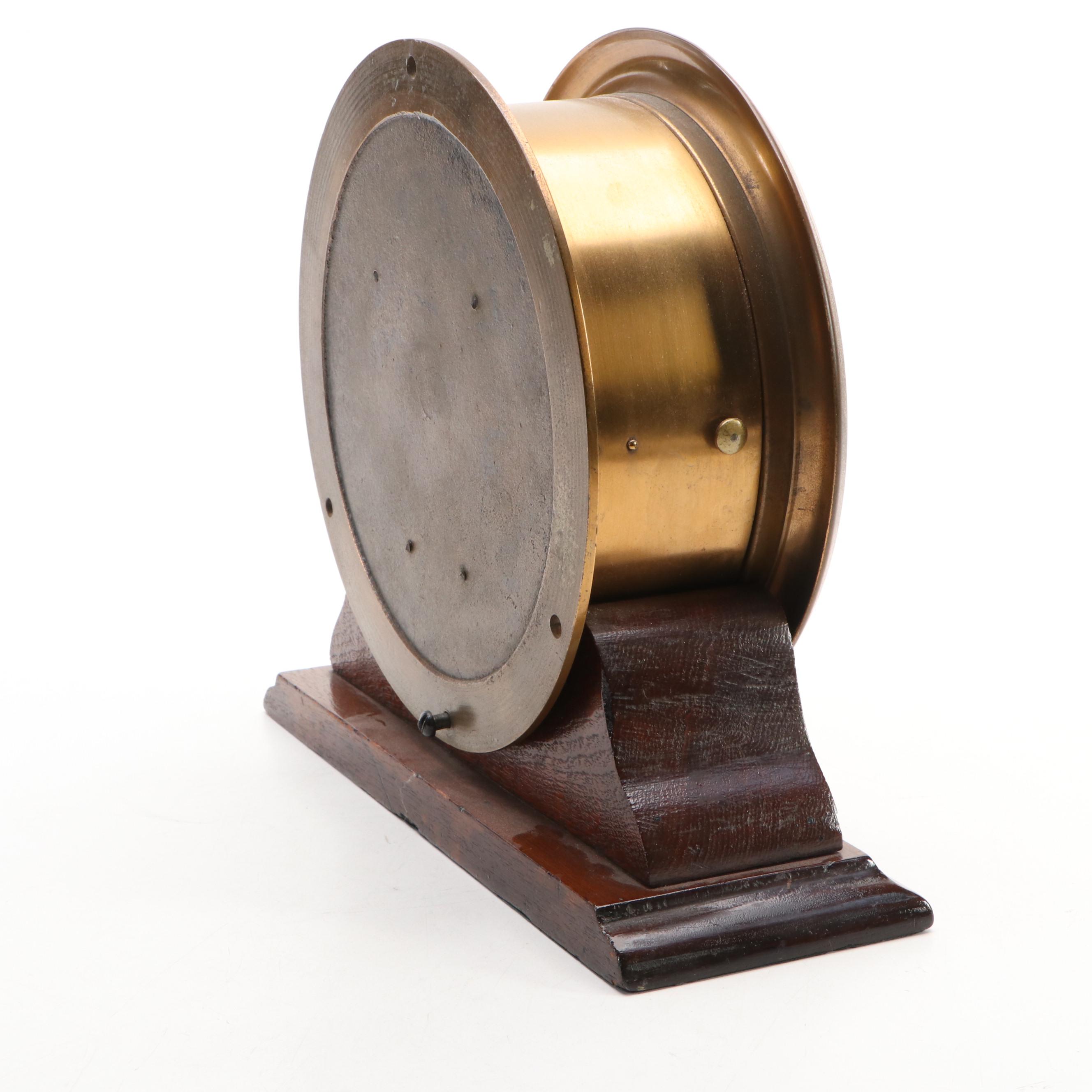 John H. Dialogue Brass Mantel Clock with Wooden Base | EBTH