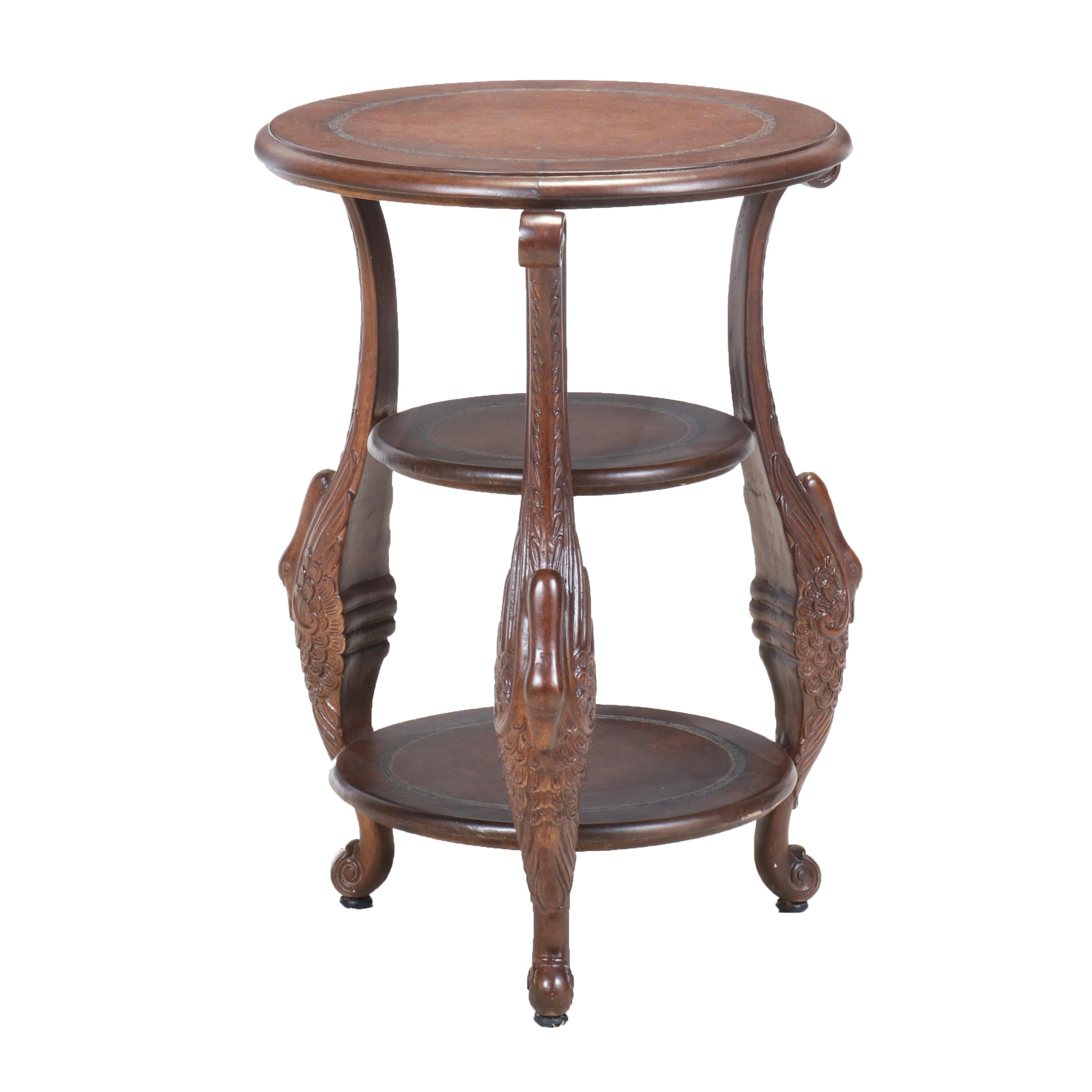 Neoclassical Style Three-Tier Leather and Carved Wood Swan Accent Table ...
