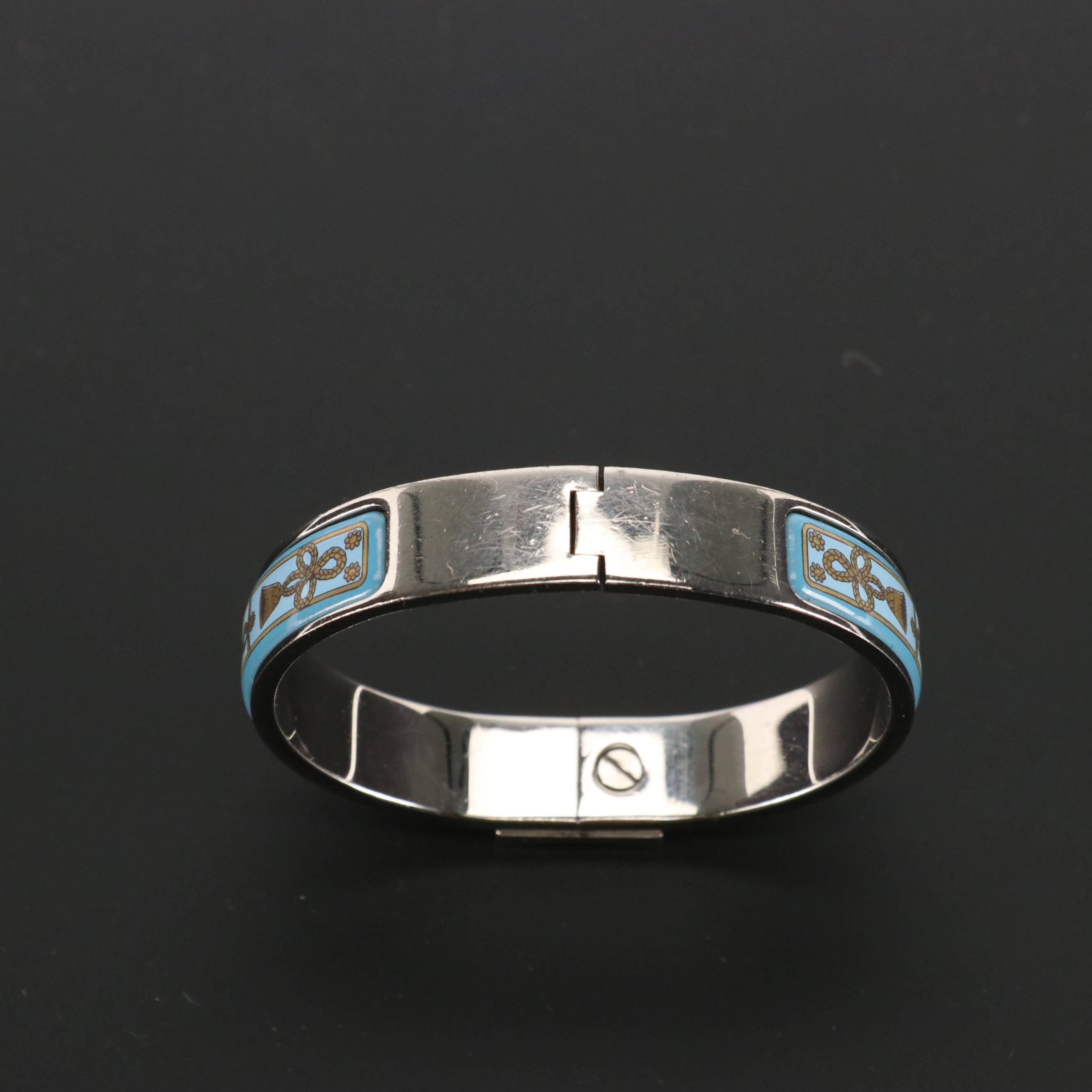 Hermès Blue Tassel Motif Enameled Narrow Loquet Bracelet in Box | EBTH