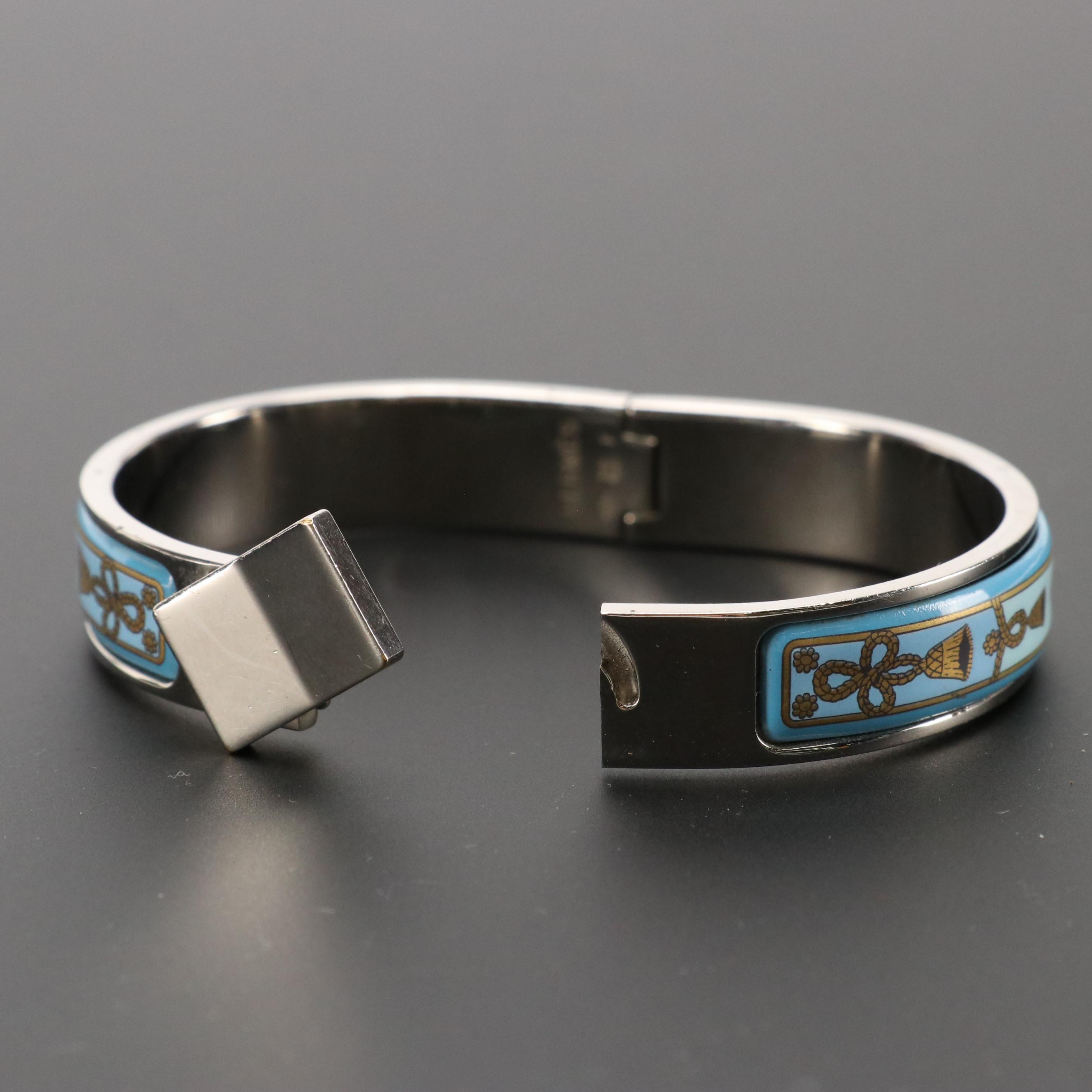 Hermès Blue Tassel Motif Enameled Narrow Loquet Bracelet in Box | EBTH