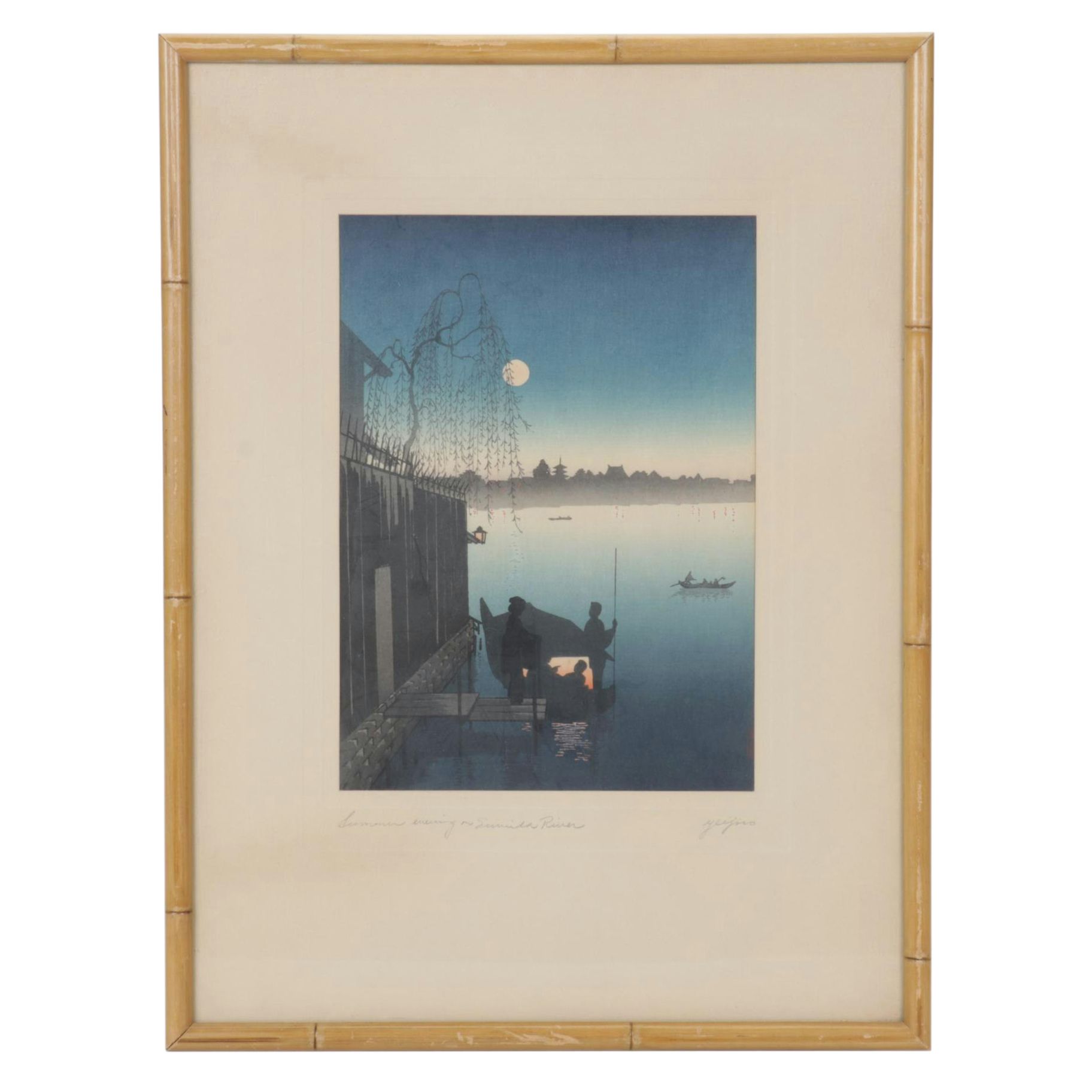 Woodblock Print "Summer Evening on the Sumida River" by Eijiro ...