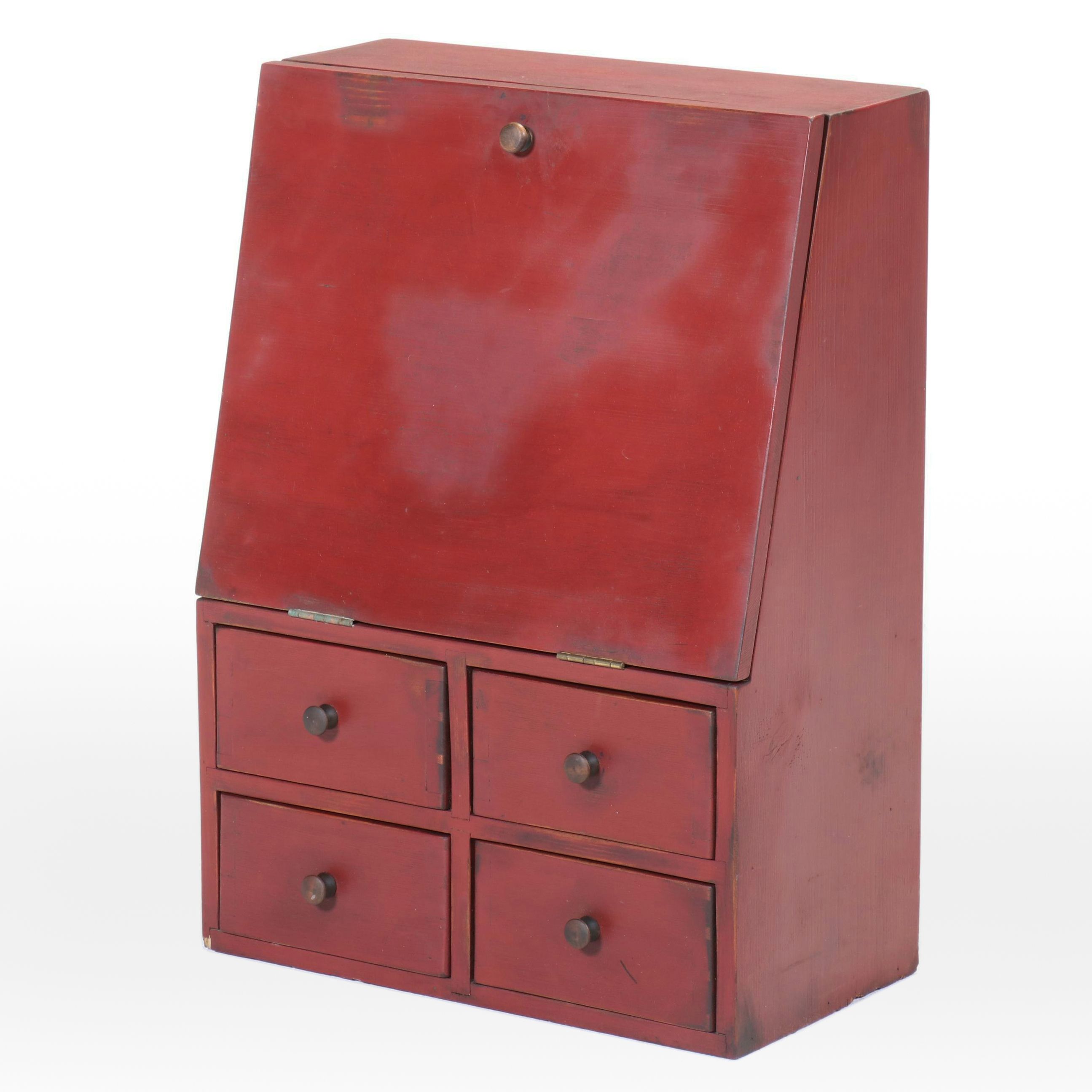 American Primitive Painted Wood Slant Front Tabletop Storage Box | EBTH