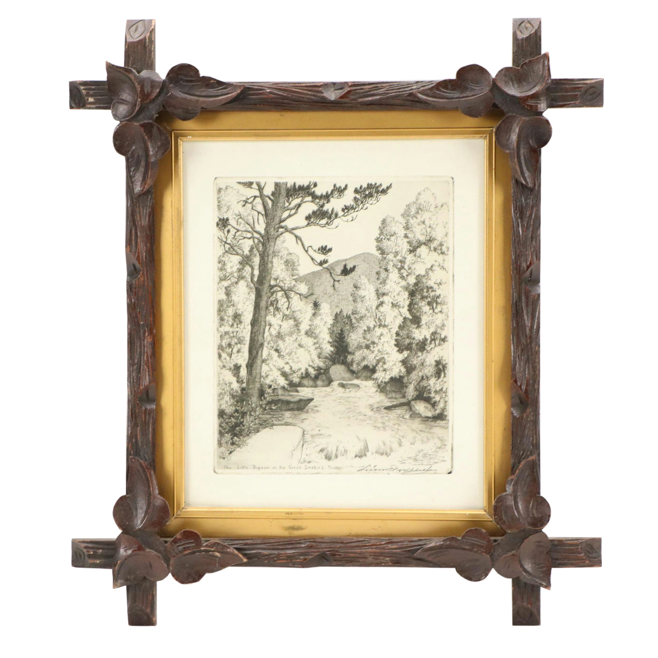 Leon Rene Pescheret Landscape Etching "The Little Pigeon in the Great ...