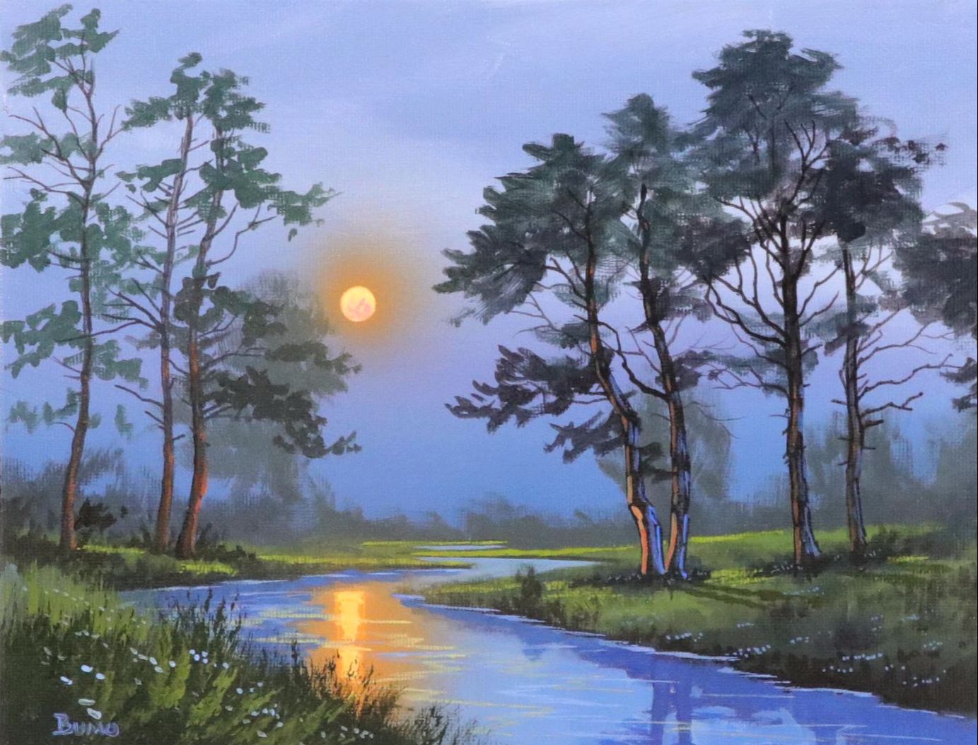 Douglas “Bumo” Johnpeer Nocturne Landscape Oil Painting, 2025 | EBTH