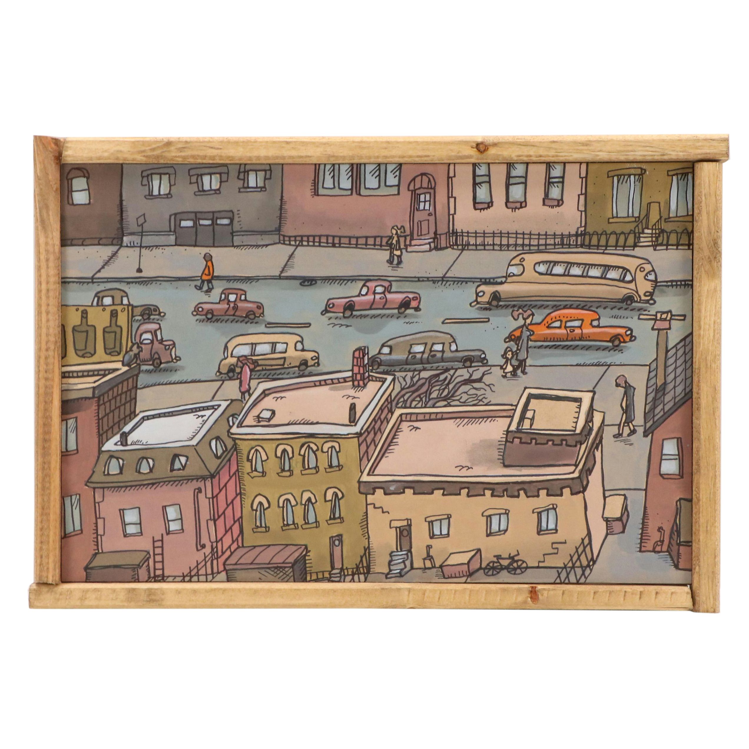 Aaron Wooten Stylized Cityscape Acrylic Painting "Clark Street," 2025 ...