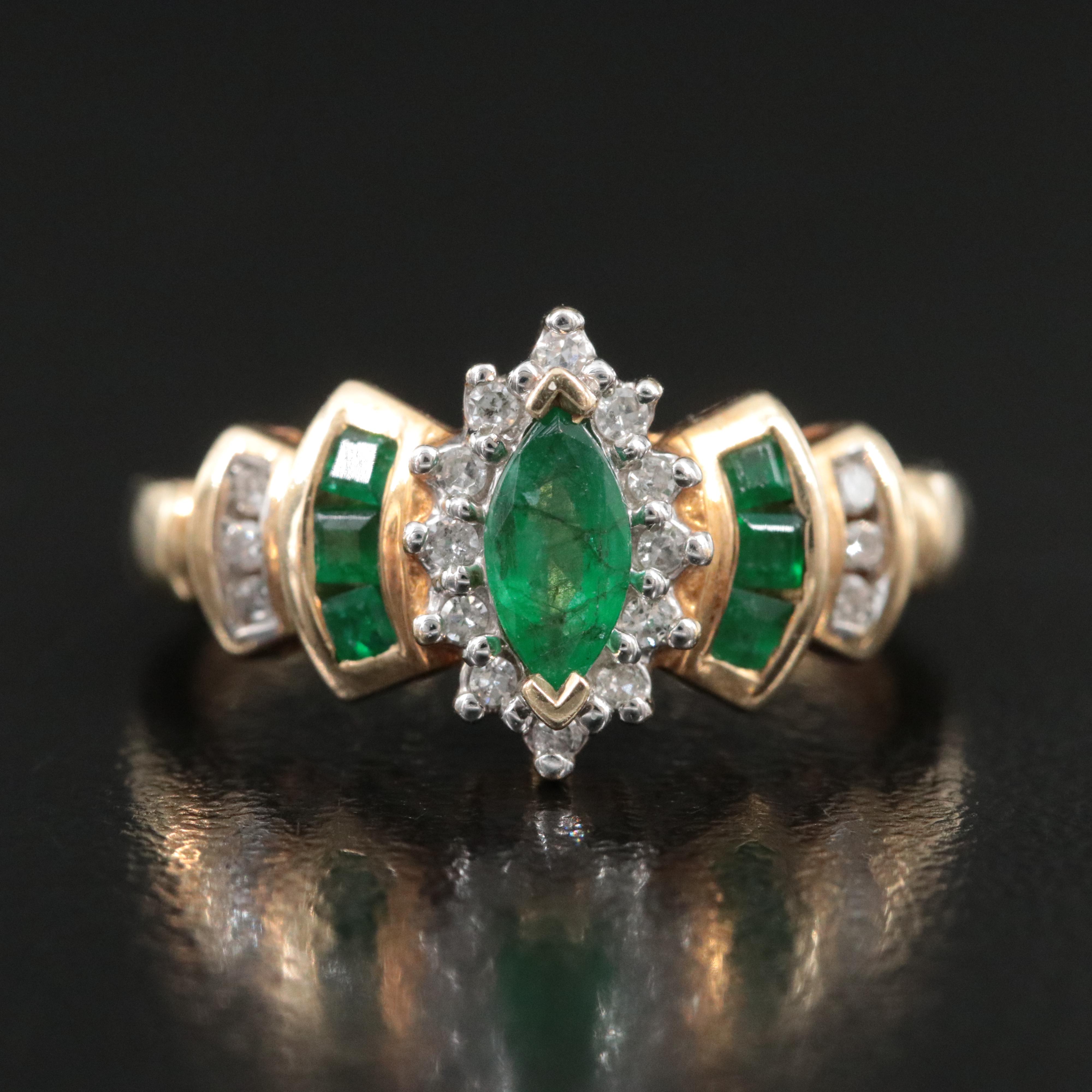 10K Emerald and Diamond Ring | EBTH