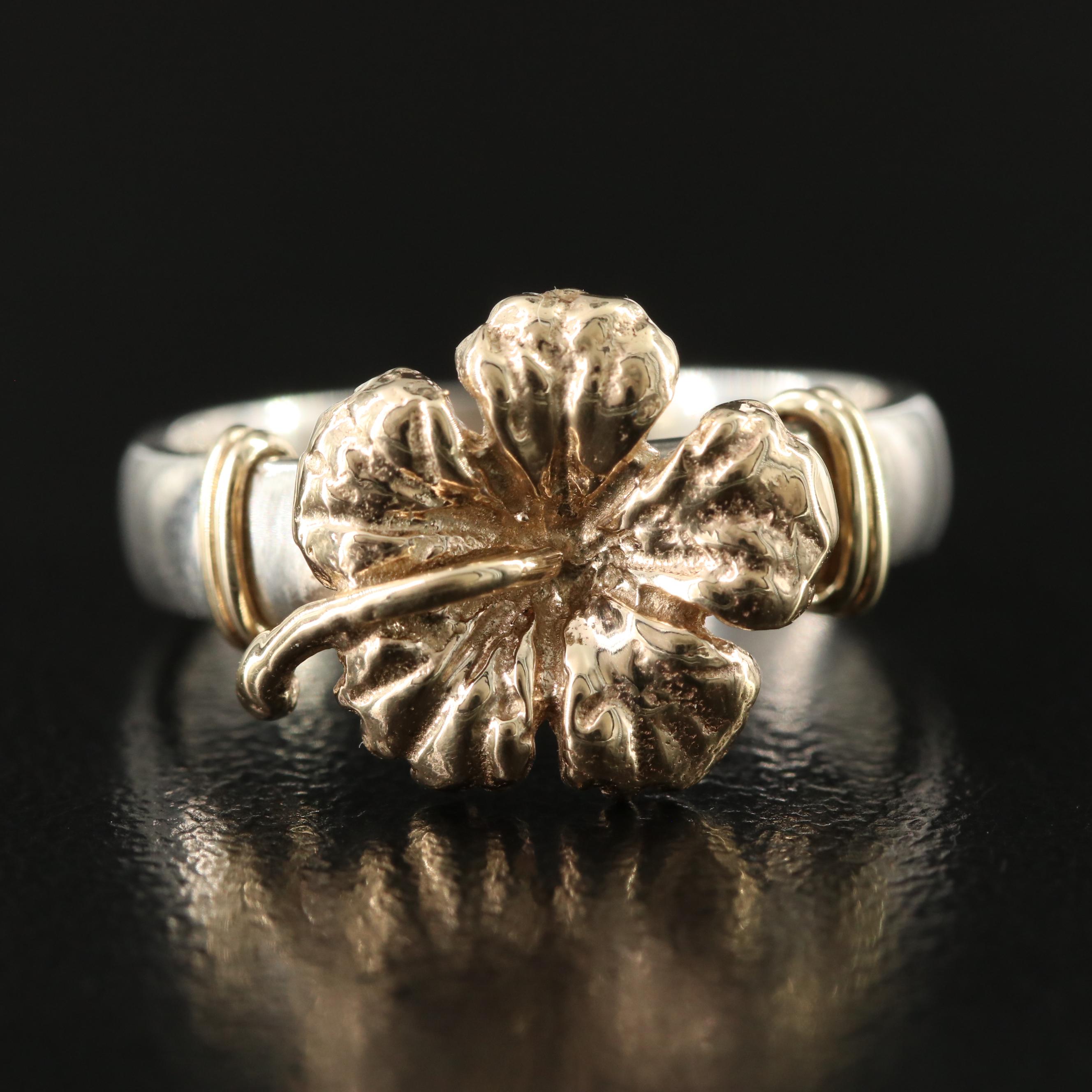Sterling and 14K Hibiscus Flower Ring | EBTH