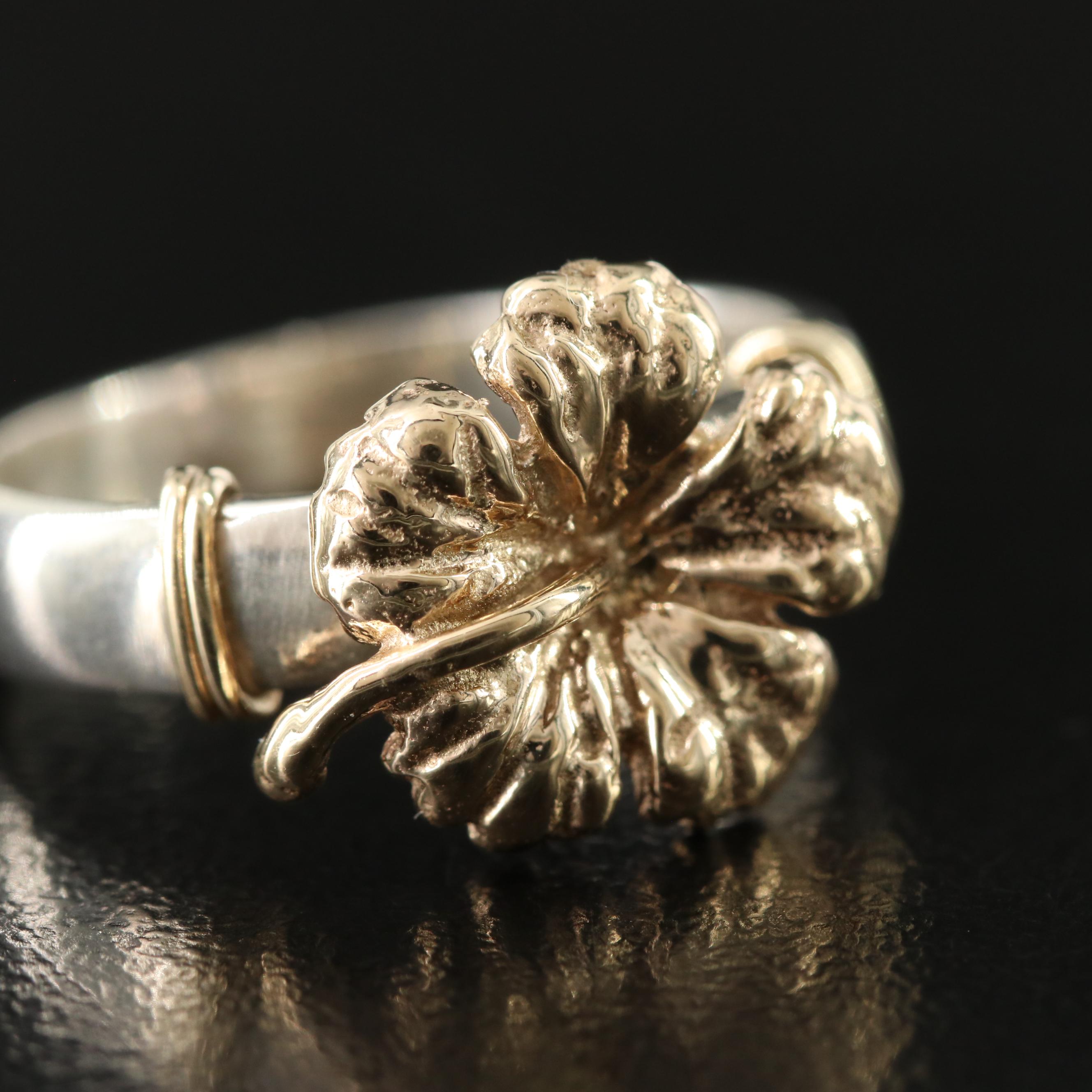 Sterling and 14K Hibiscus Flower Ring | EBTH