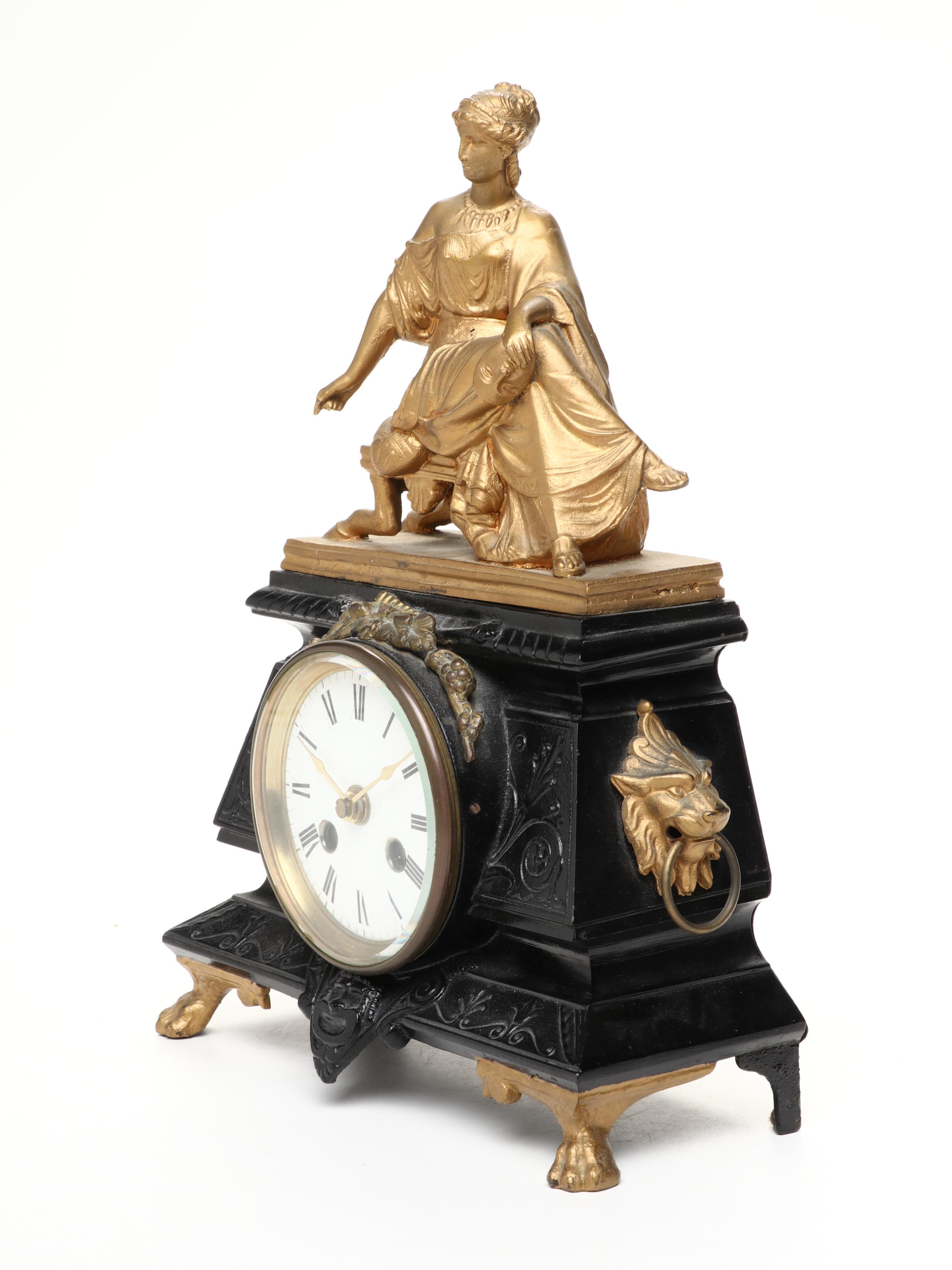 Neoclassical Style Gilt Cast Iron Mantle Clock | EBTH