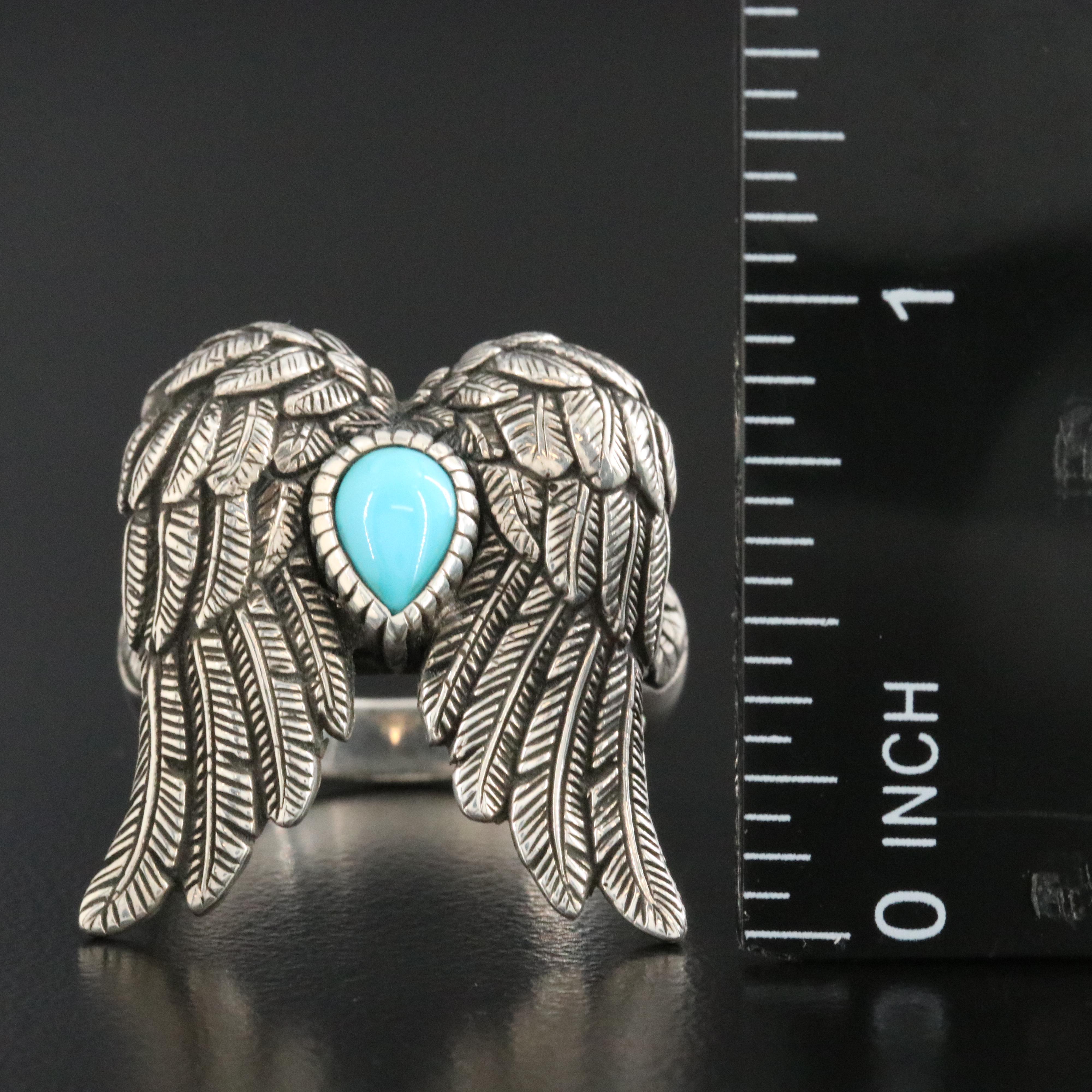 Sterling Turquoise Angel Wings Ring with 18K Accent | EBTH