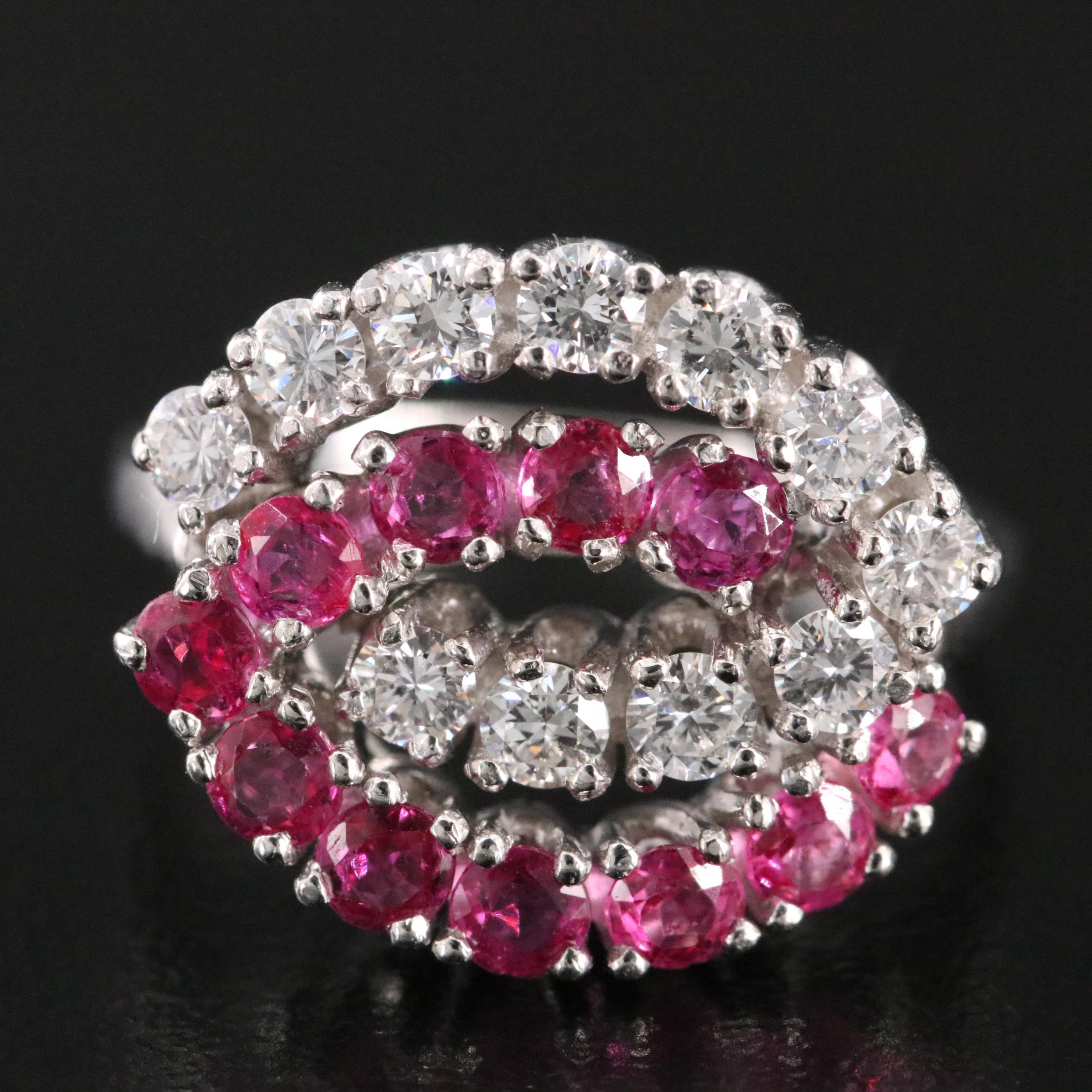 Platinum Interlocking Ruby and Diamond Ring | EBTH