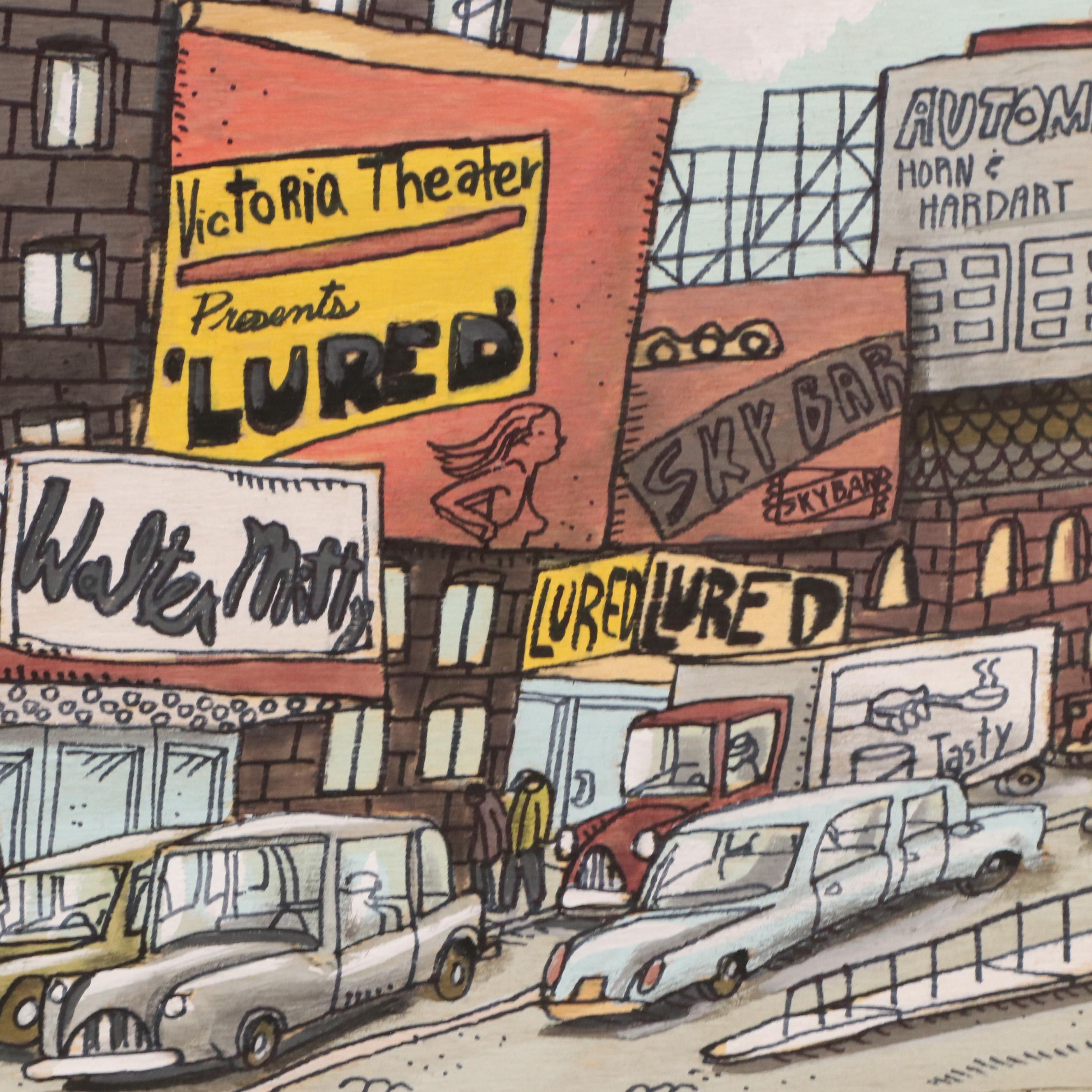 Aaron Wooten Stylized Cityscape Acrylic Painting "Broadway + 45th ...