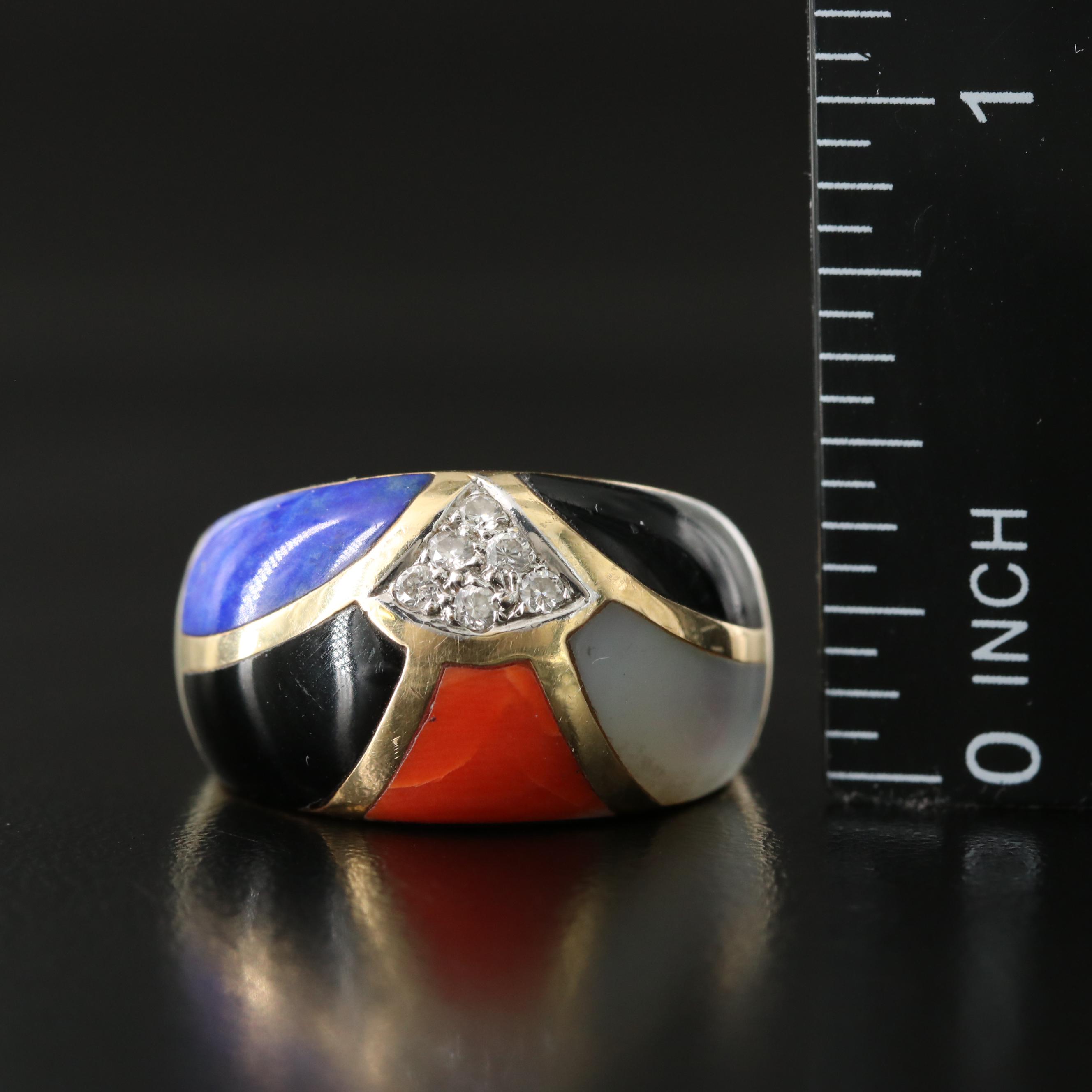 14K Gemstone Inlay and Diamond Ring | EBTH