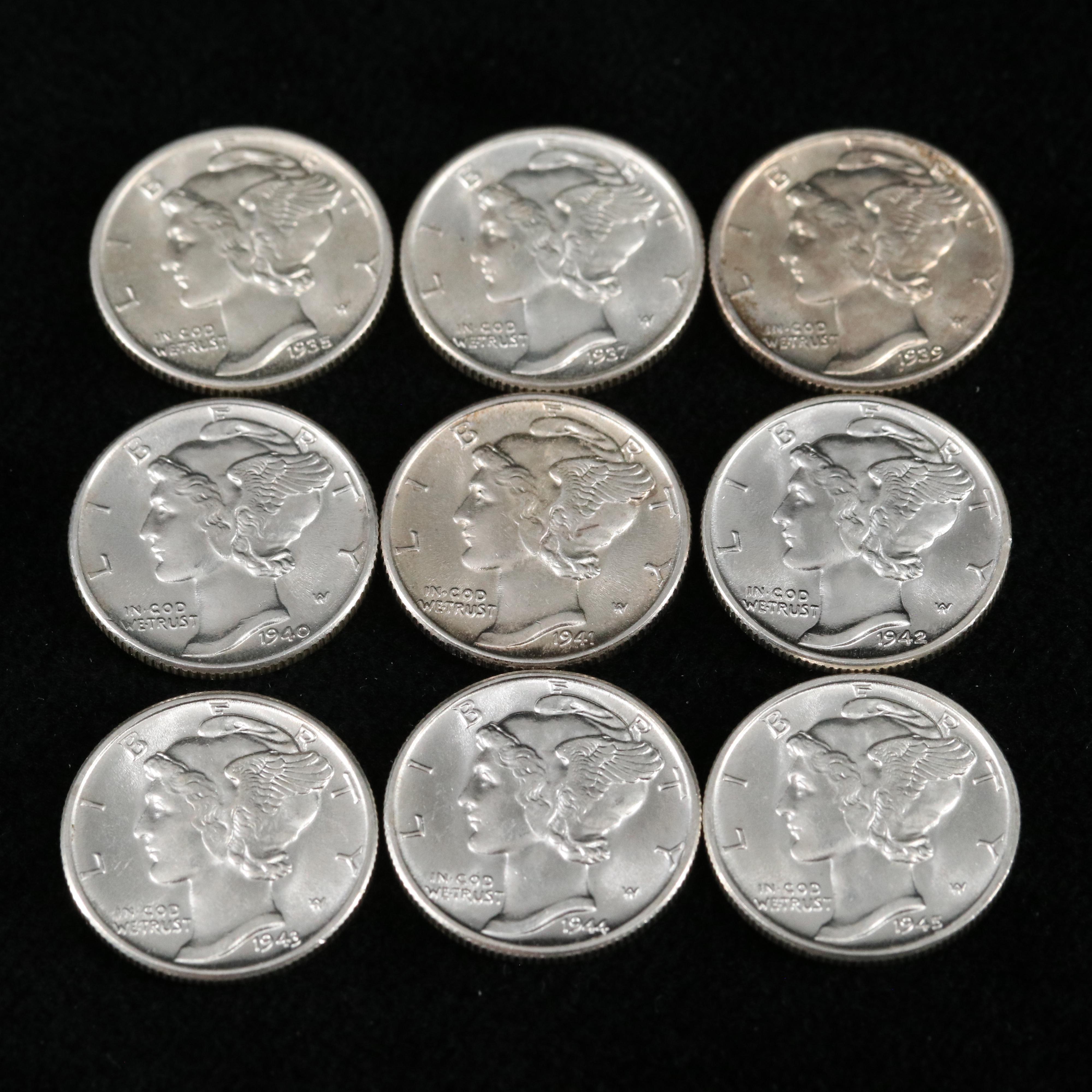 Nine Different U.S. Uncirculated Mercury Dimes | EBTH