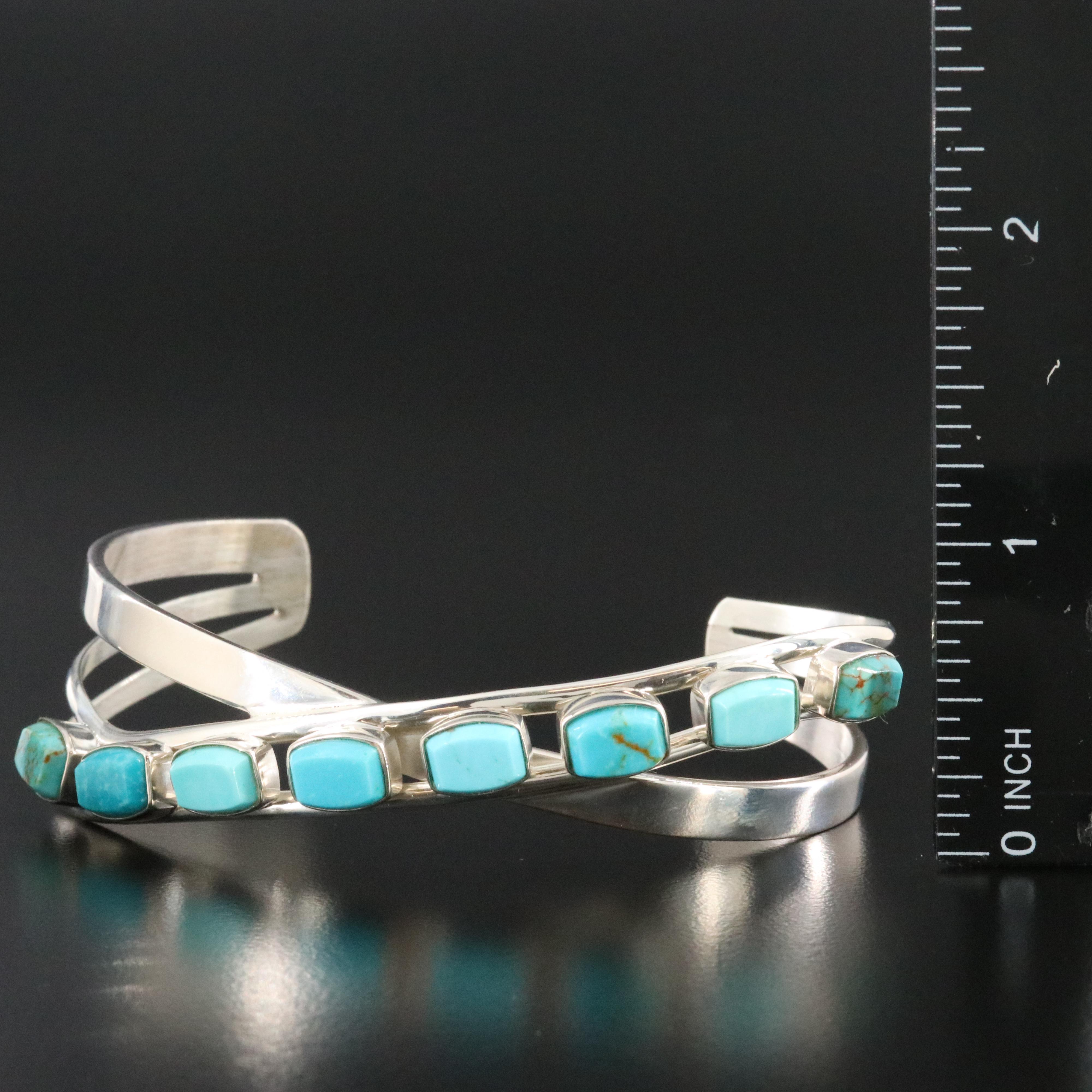 Sterling Turquoise Crossover Cuff Bracelet | EBTH