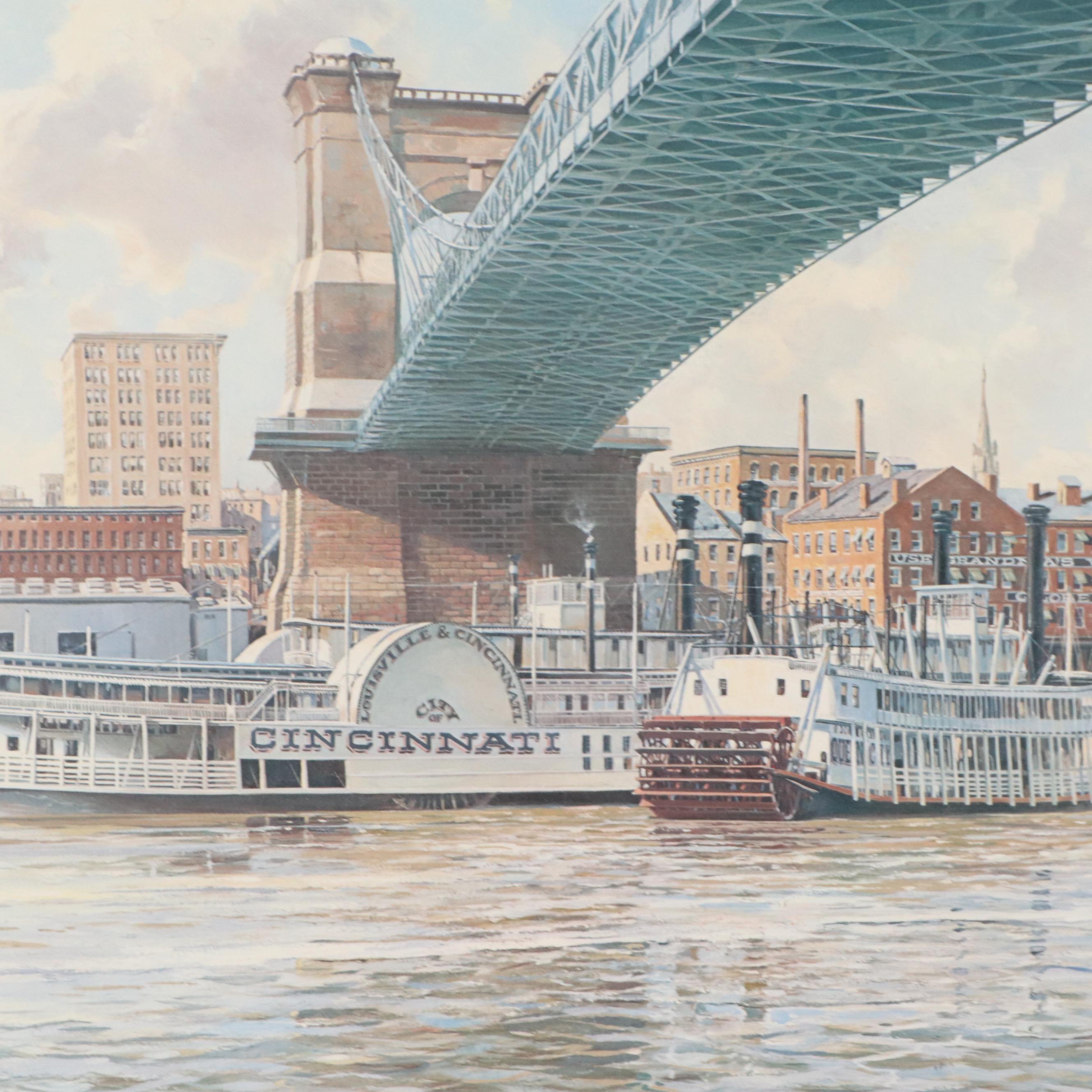 Offset Lithograph After Michael Blaser "The Public Landing, Cincinnati ...