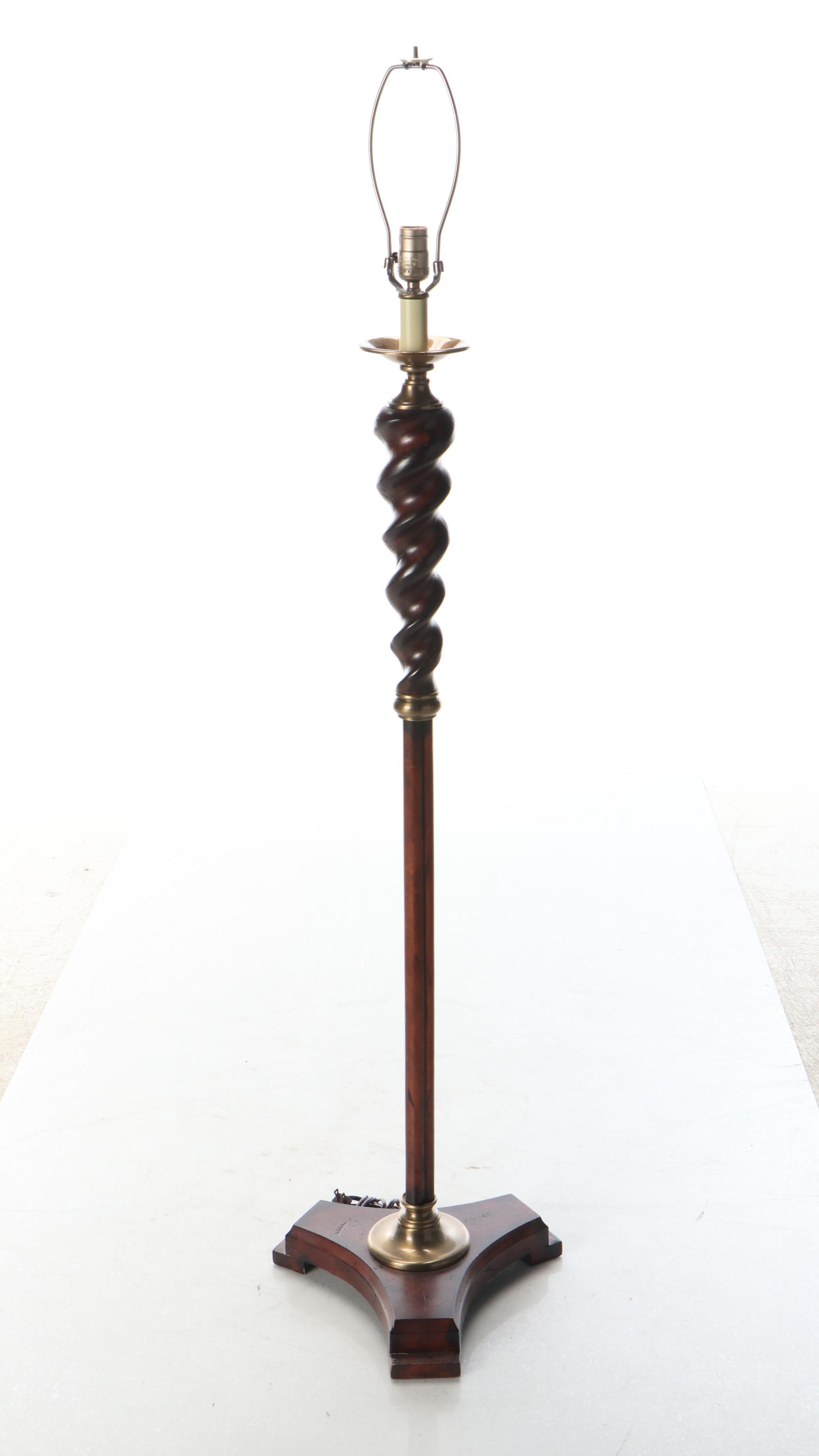 Uttermost Carved Wood and Part Spiral Baluster Floor Lamp Pair, Cotton ...