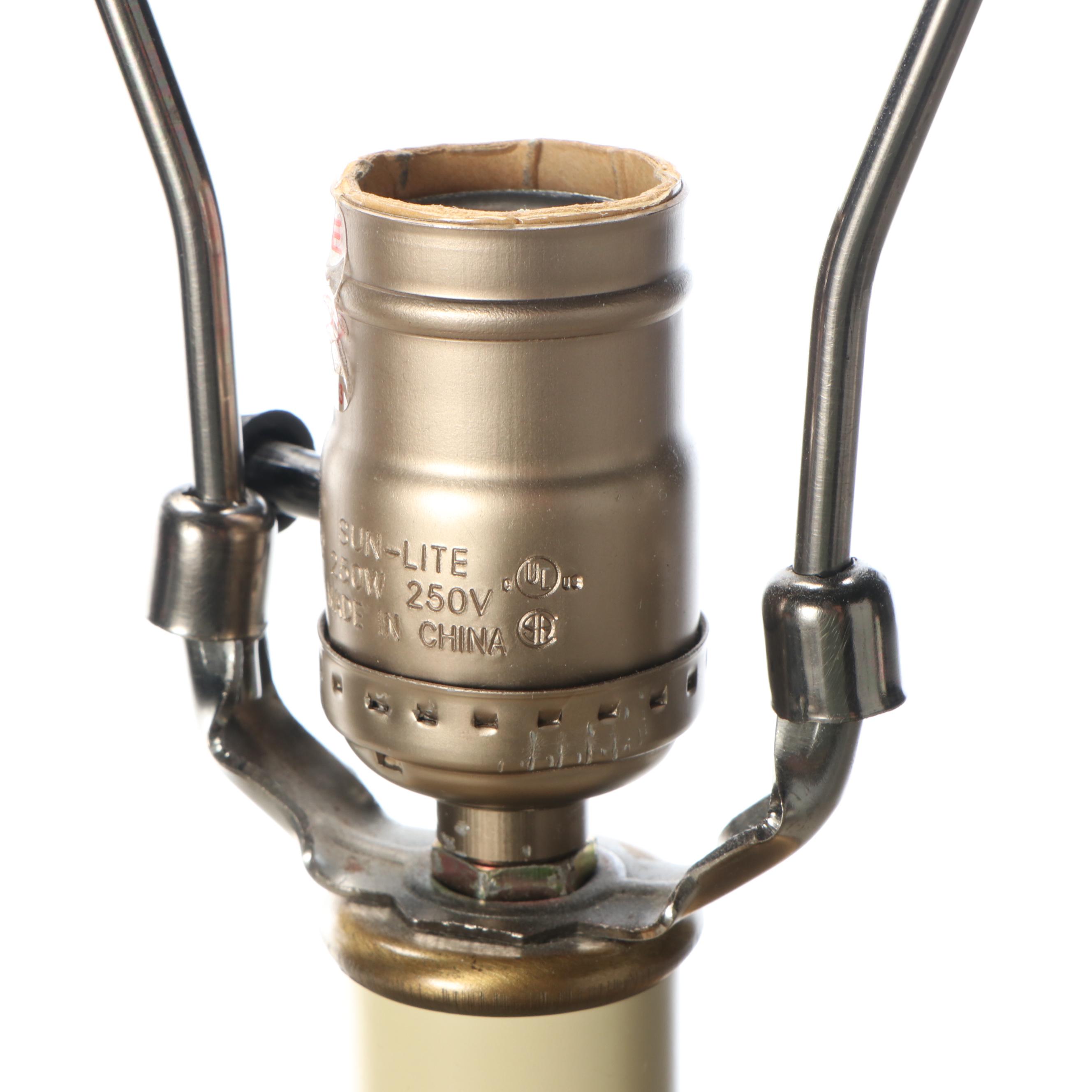 Uttermost Carved Wood and Part Spiral Baluster Floor Lamp Pair, Cotton ...