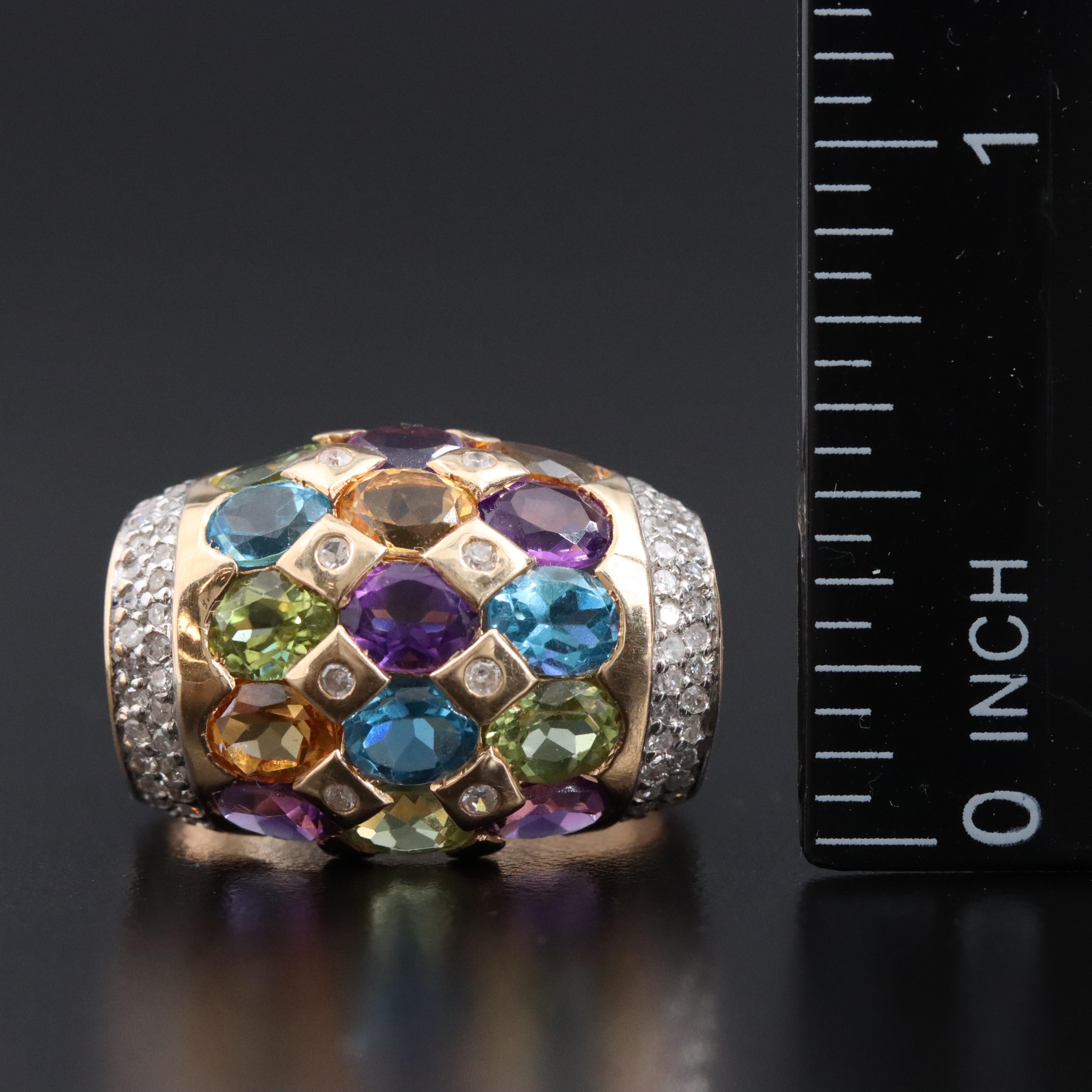 14K Diamond And Gemstone Barrel Ring | EBTH