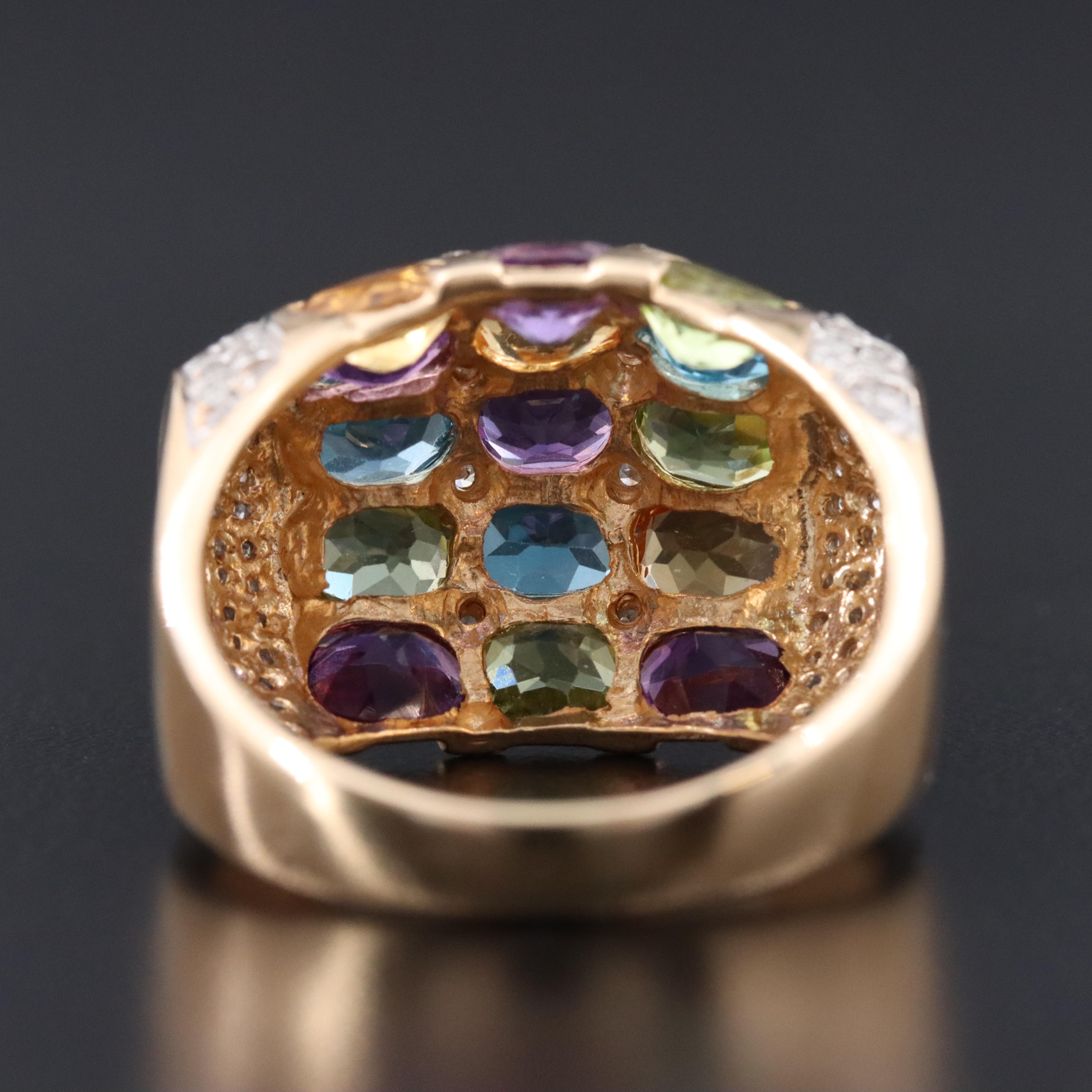 14K Diamond And Gemstone Barrel Ring | EBTH