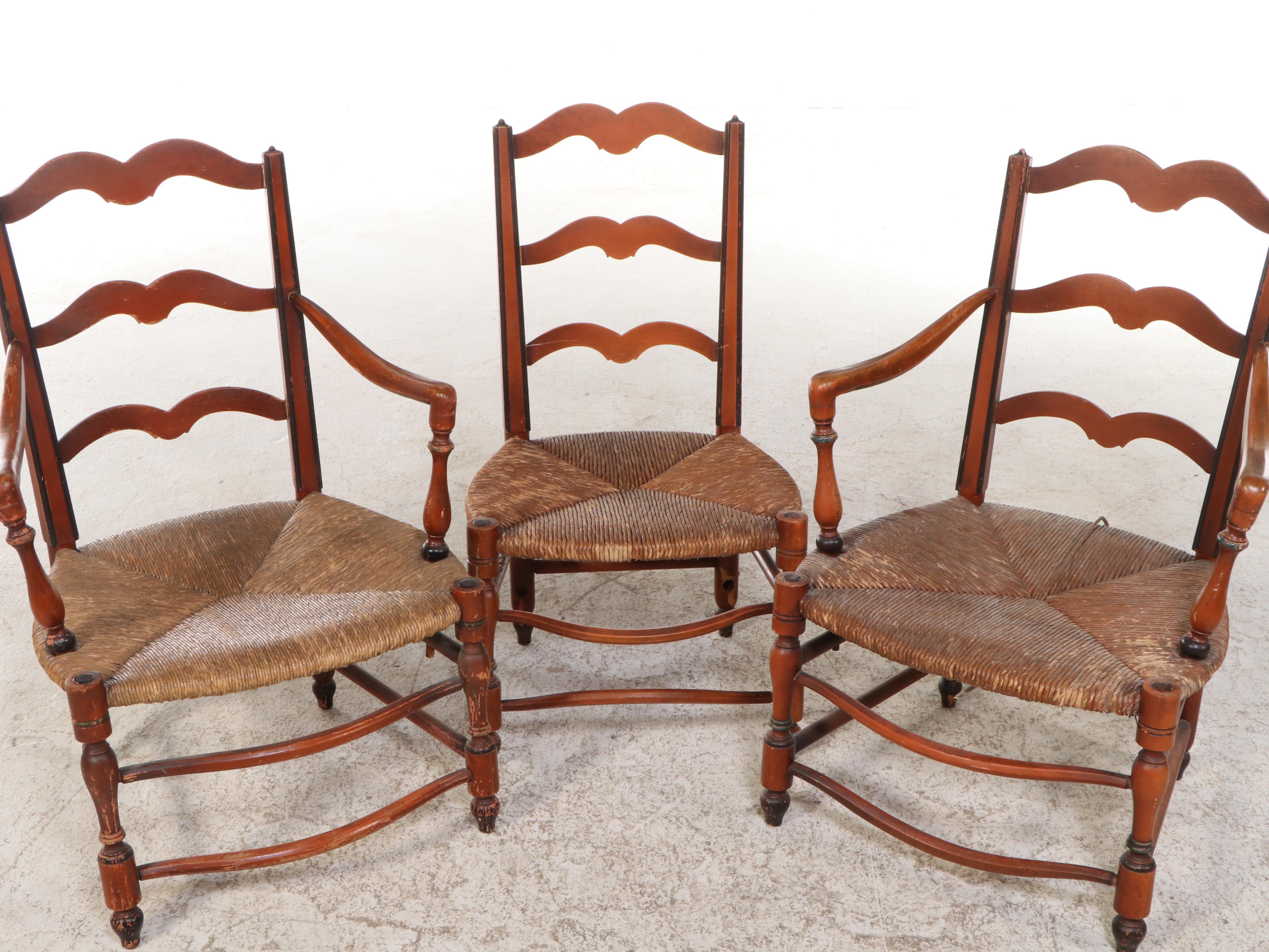 French Provincial Style Rush Bottom Settee with Chairs and Bench | EBTH