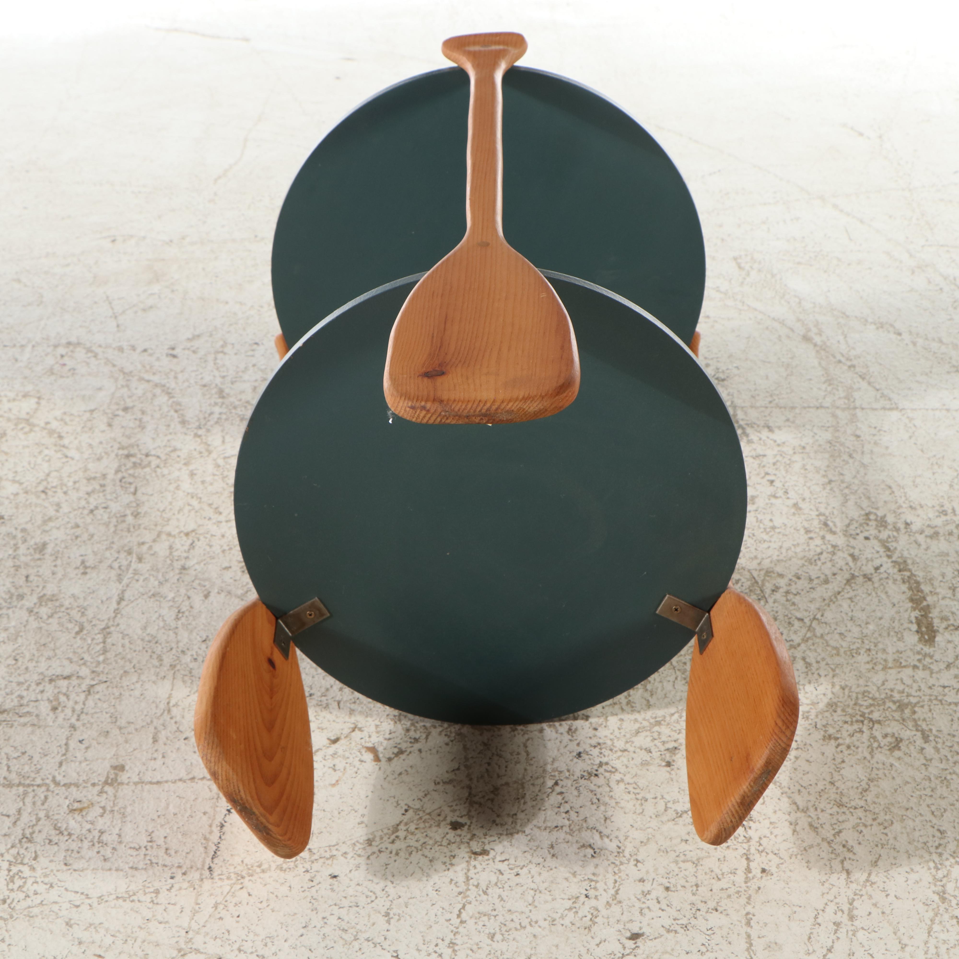 Two-Tier Parcel-Painted Side Table with Pine Canoe Paddle Form Legs | EBTH