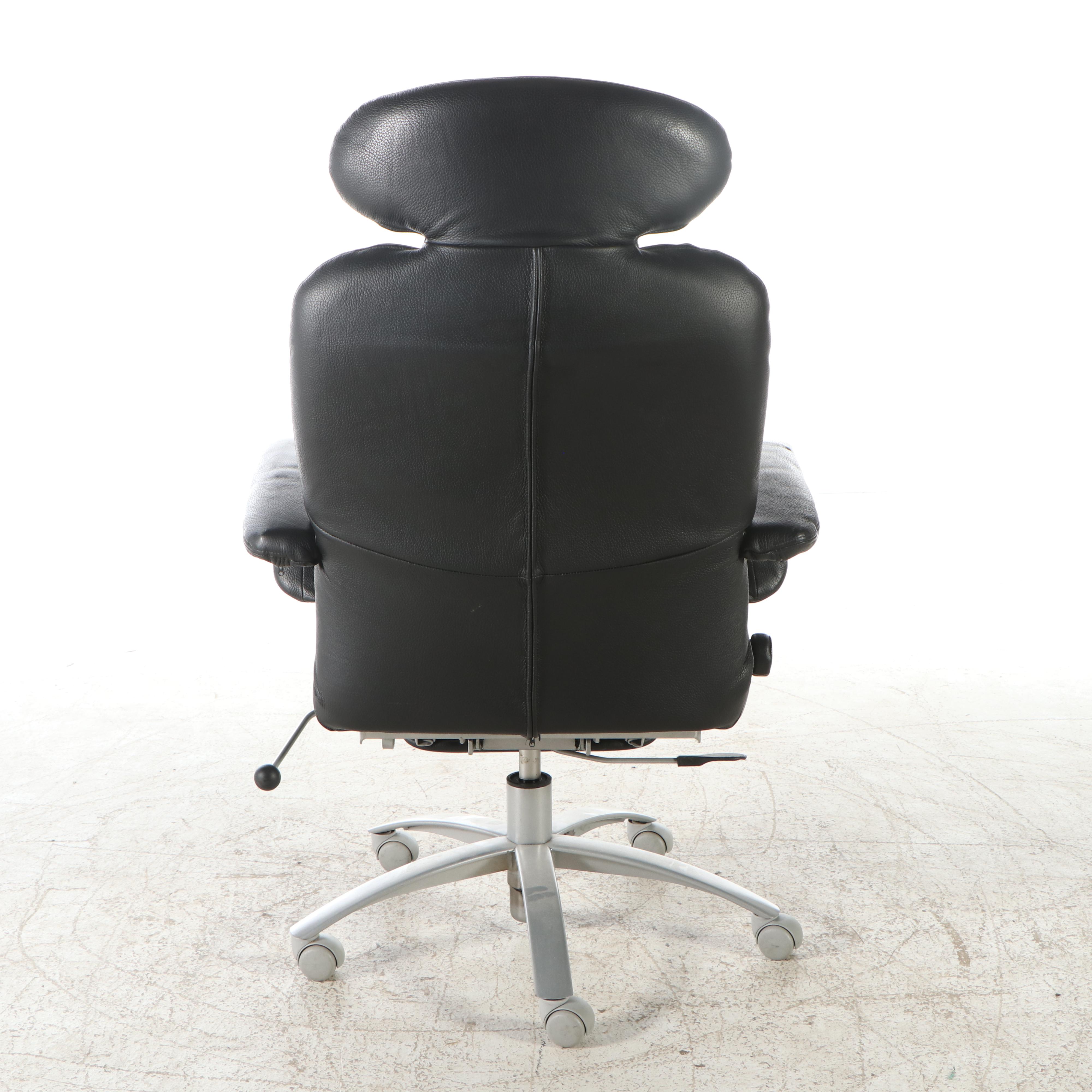 Levenger Leather Upholstered Executive Chair with Extendable Footrest ...