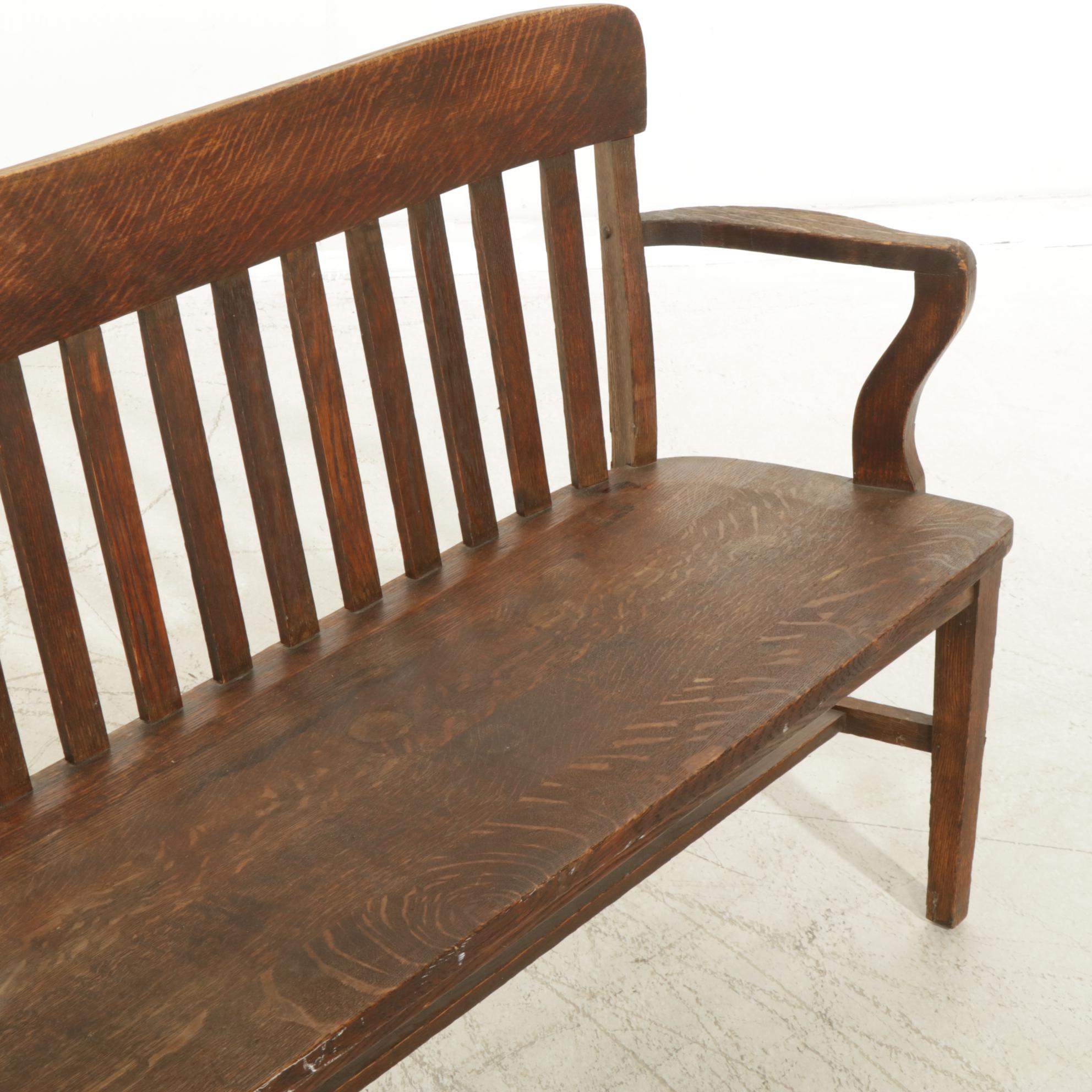 Oak Long Slat Back Bench, Early 20th Century | EBTH